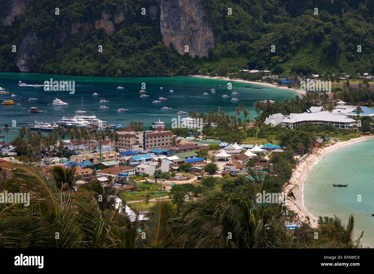 Ko Nok and Ton Sai Village from Ko Nai viewpoint, Ko Phi Phi, Thailand ...
