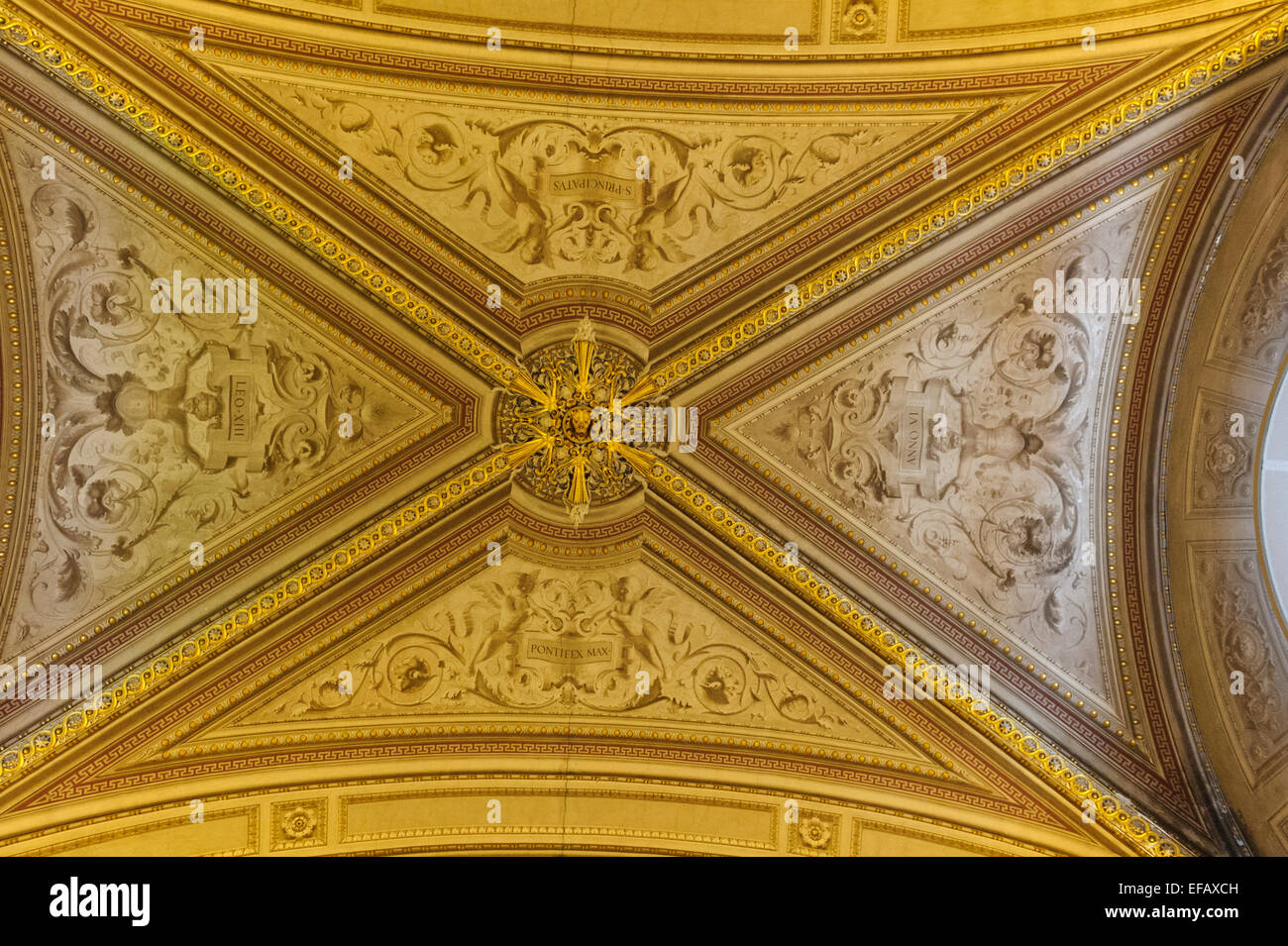 The beautiful golden design of the ceiling along the corridor of the ...