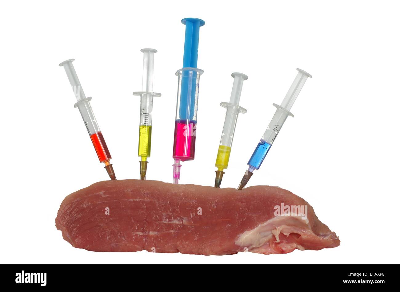 Injection into fresh meat on white background Stock Photo - Alamy