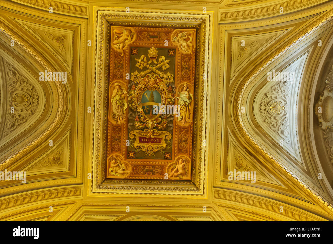 The beautiful golden design of the ceiling along the corridor of the ...