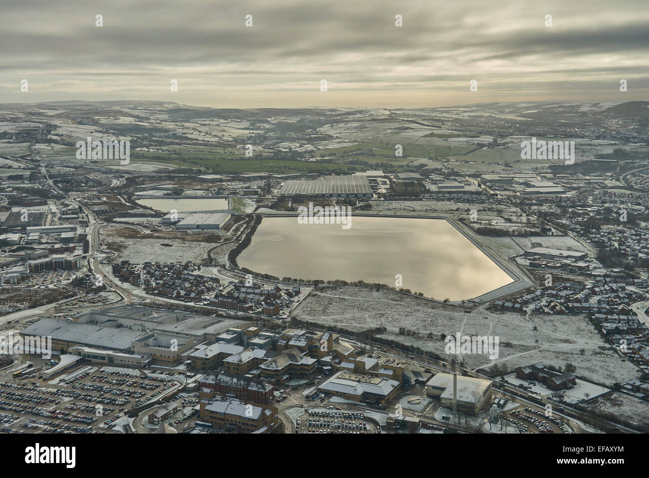 A winter aerial view from the southern edge of Blackburn over the ...