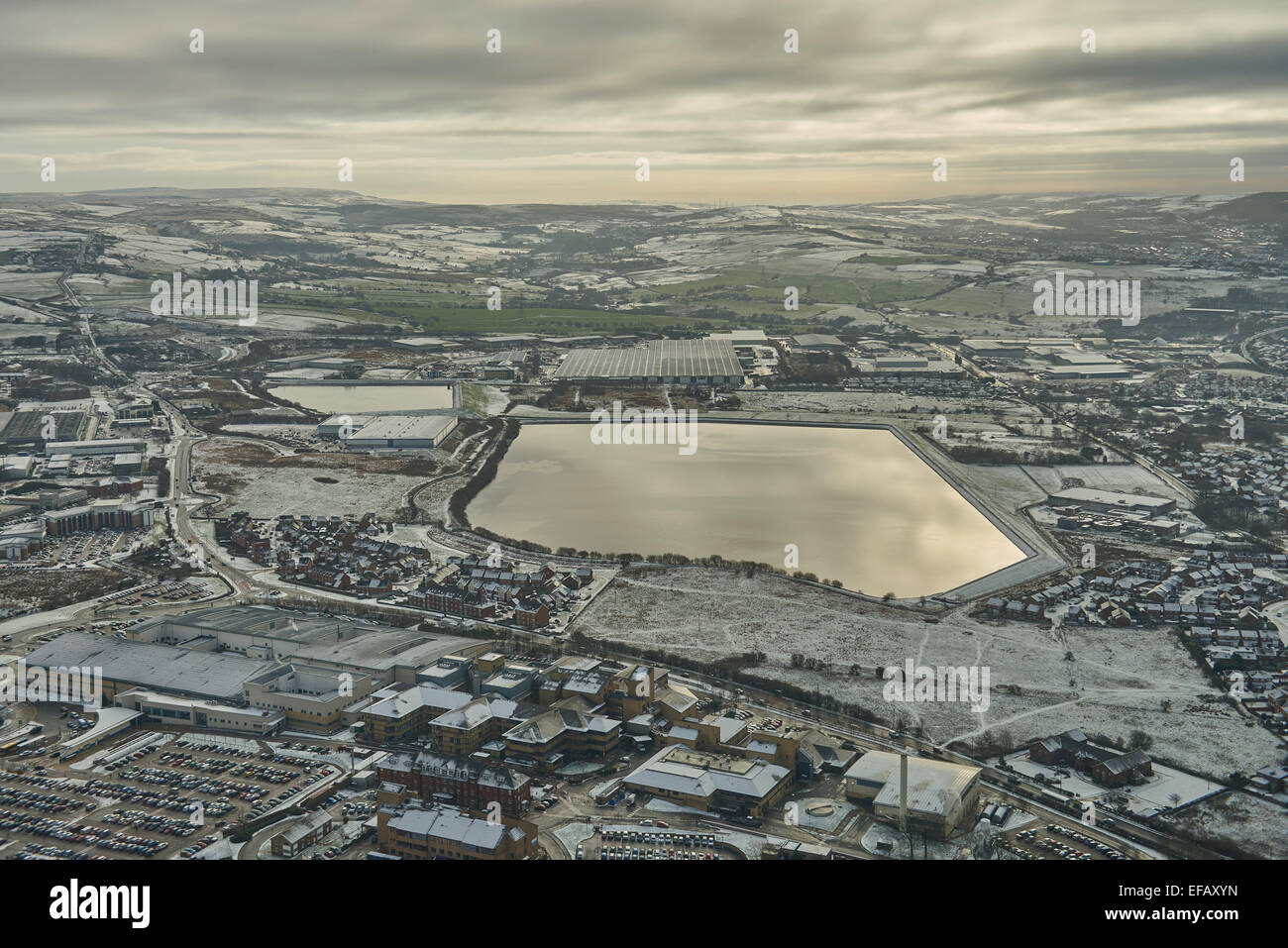 A winter aerial view from the southern edge of Blackburn over the ...