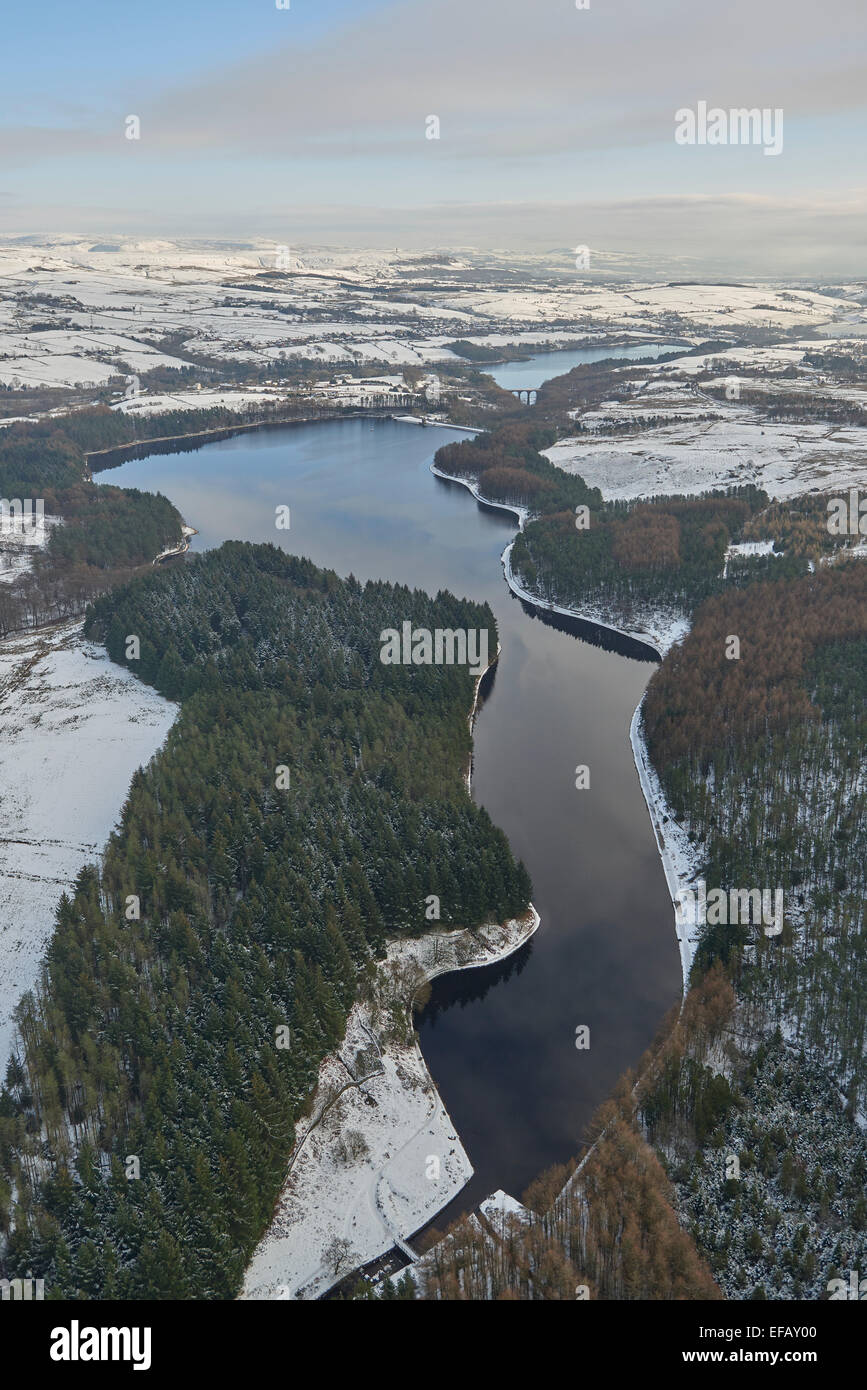 A scenic winter aerial view of the Turton and Entwistle reservoir ...