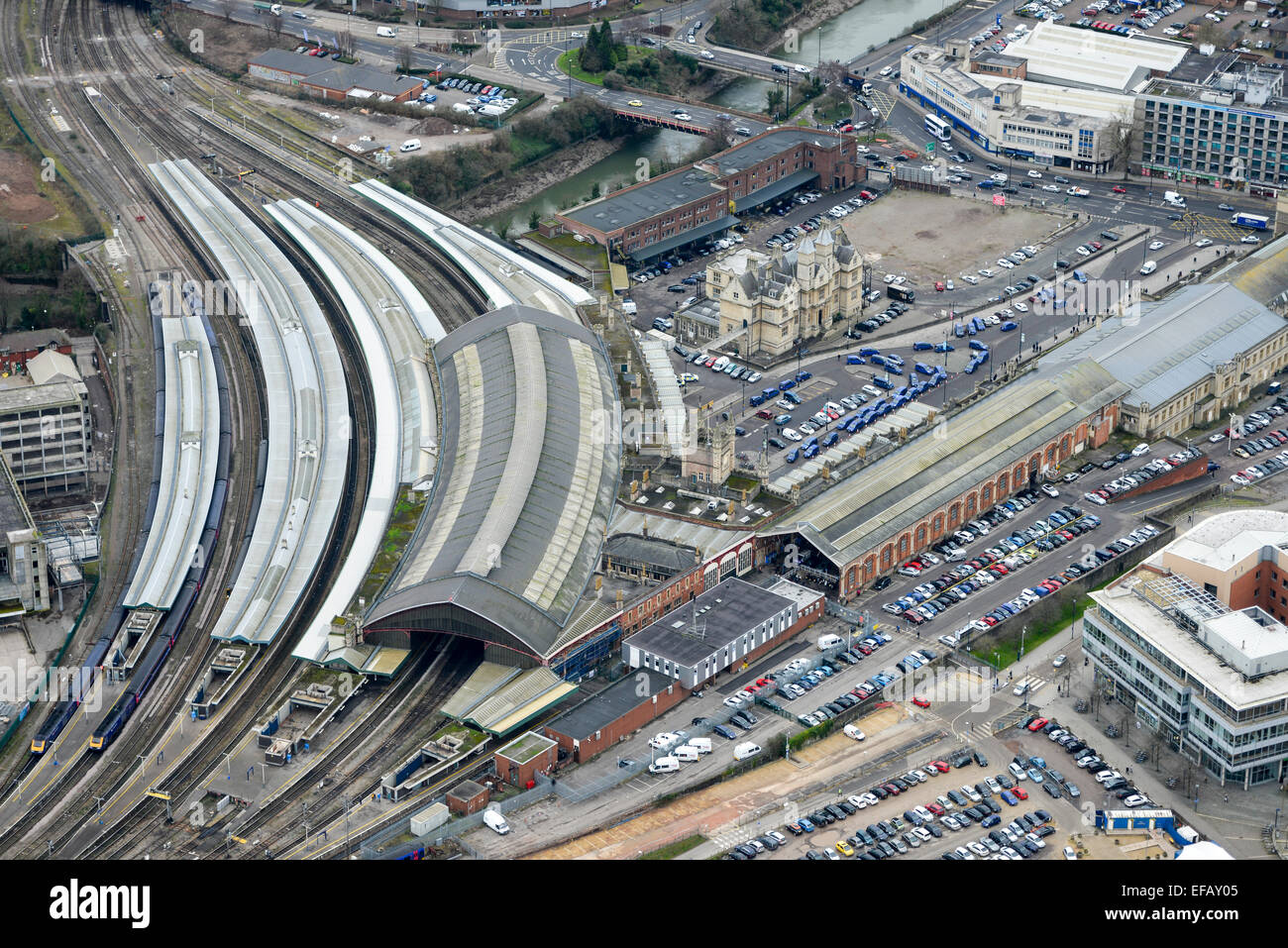 An aerial view of Temple Meads station, the largest railway station in ...