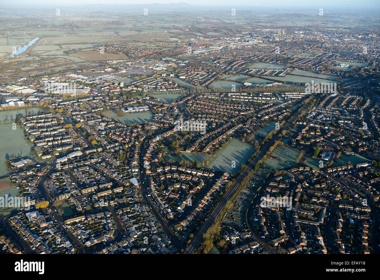 An aerial view of the Gloucester suburb of Tuffley with Quedgeley ...