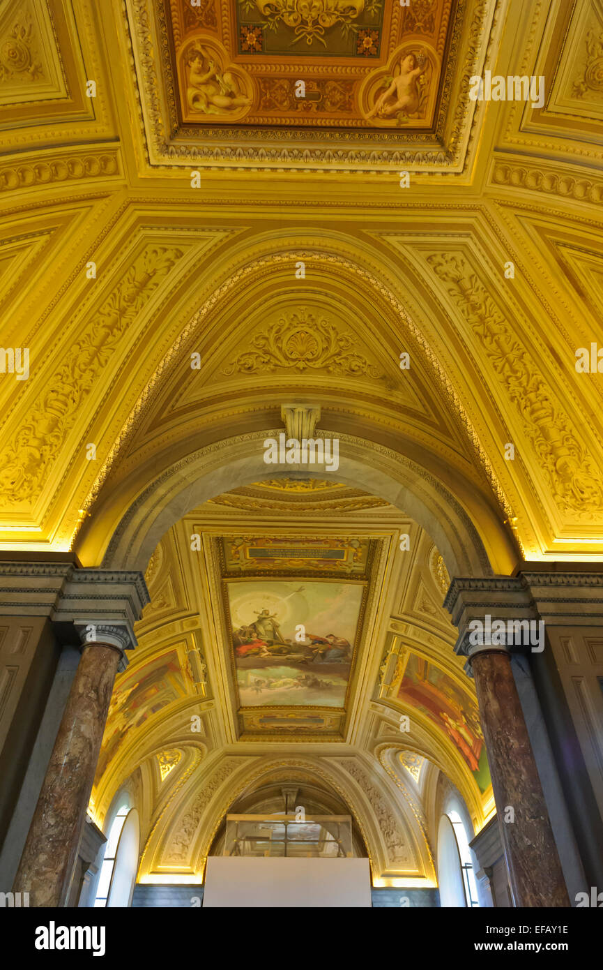 The beautiful golden design of the ceiling along the corridor of the ...