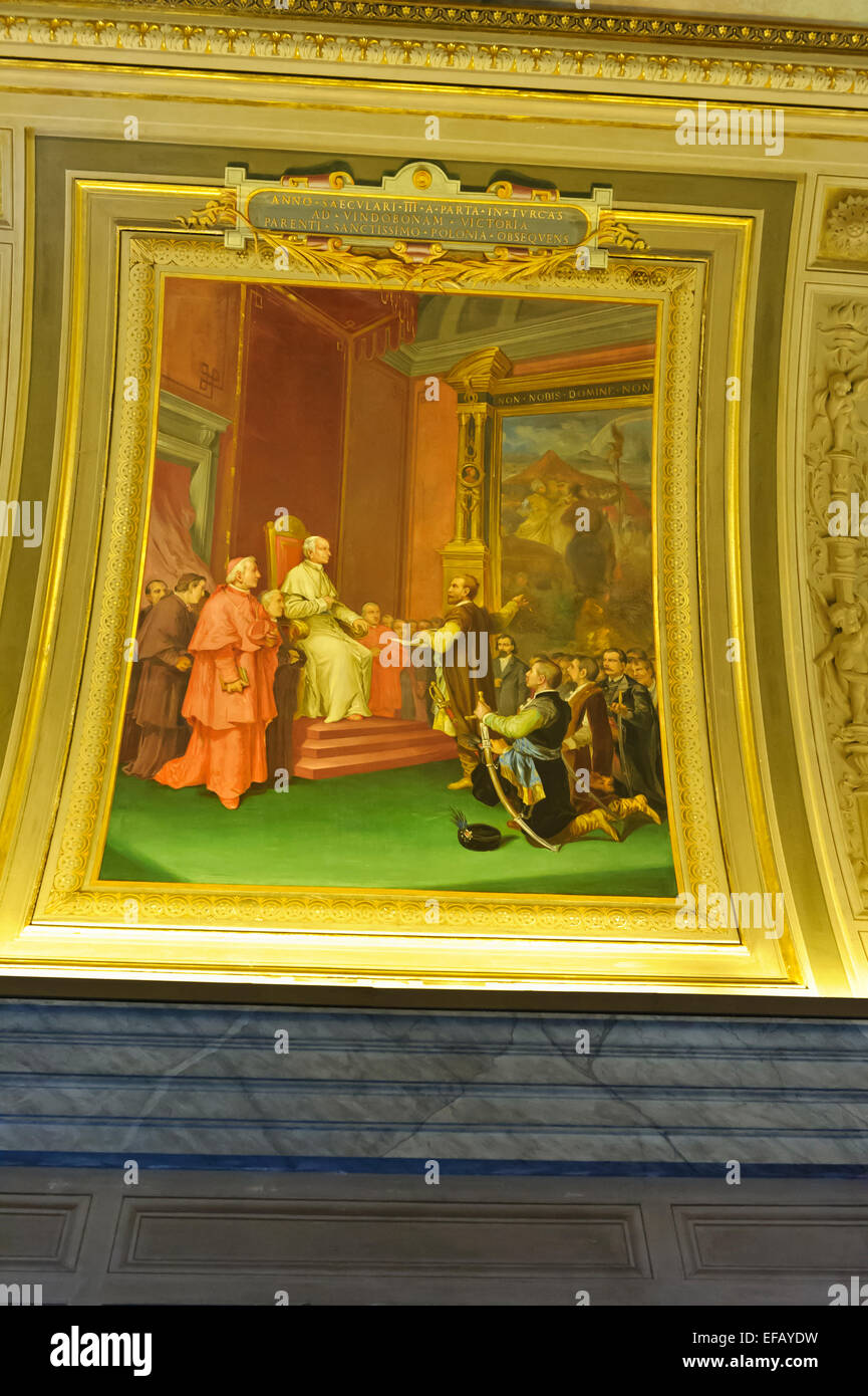 Large painting of the Pope on the ceiling along the corridor in the ...