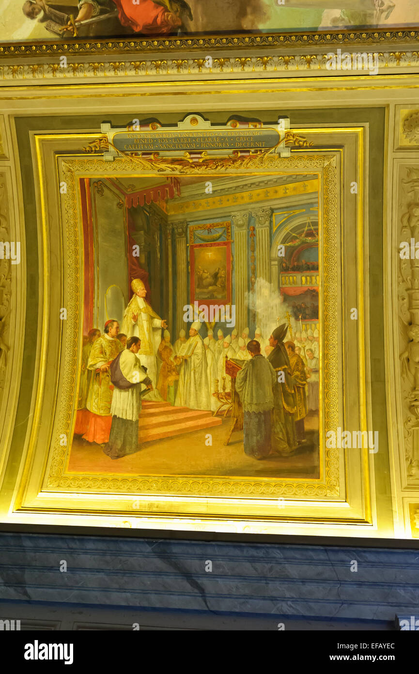 Large painting of the Pope on the ceiling along the corridor in the ...