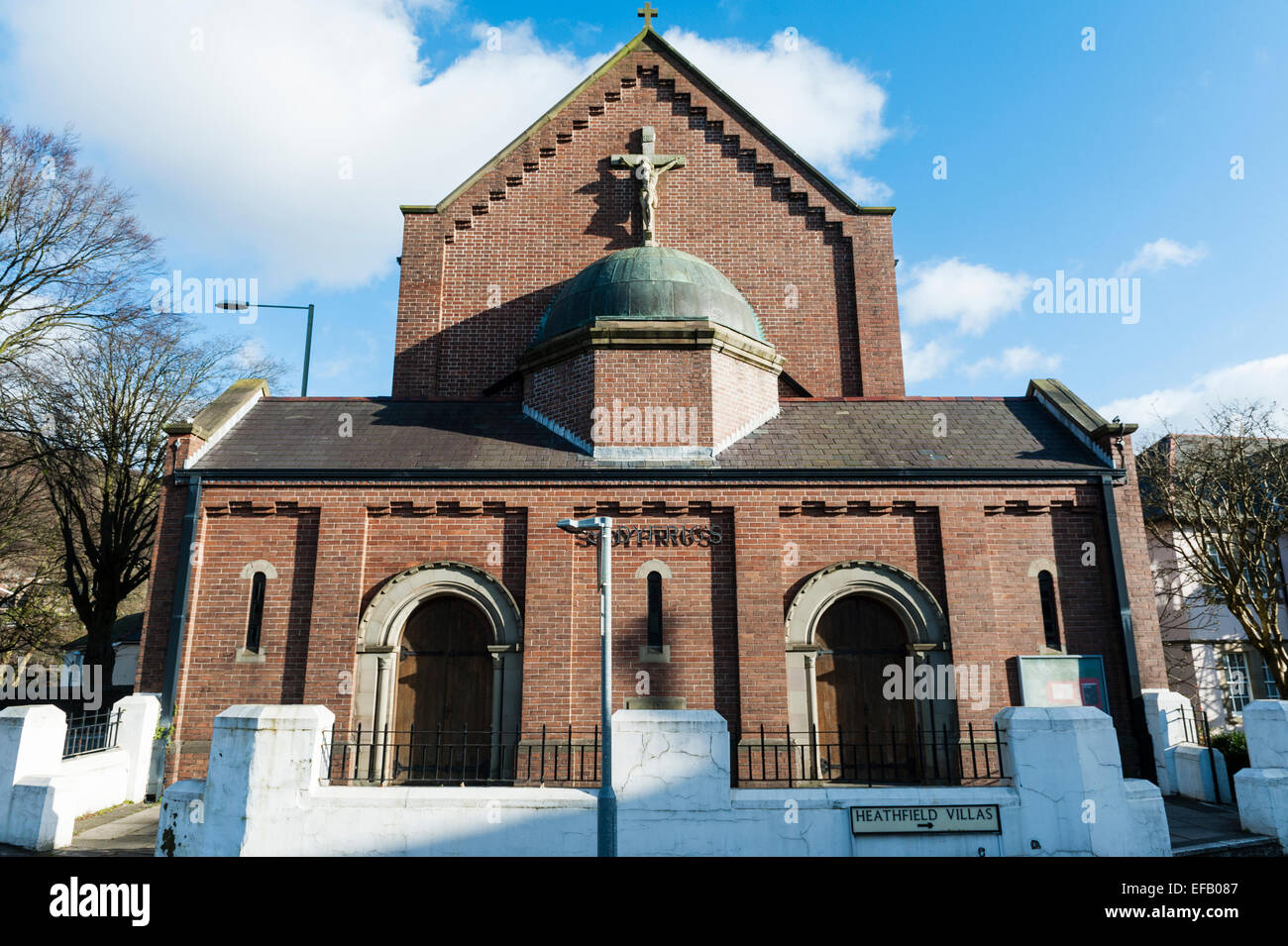 The catholic St Dyfrig's Church, Pontypridd, Wales, UK. A brick church ...
