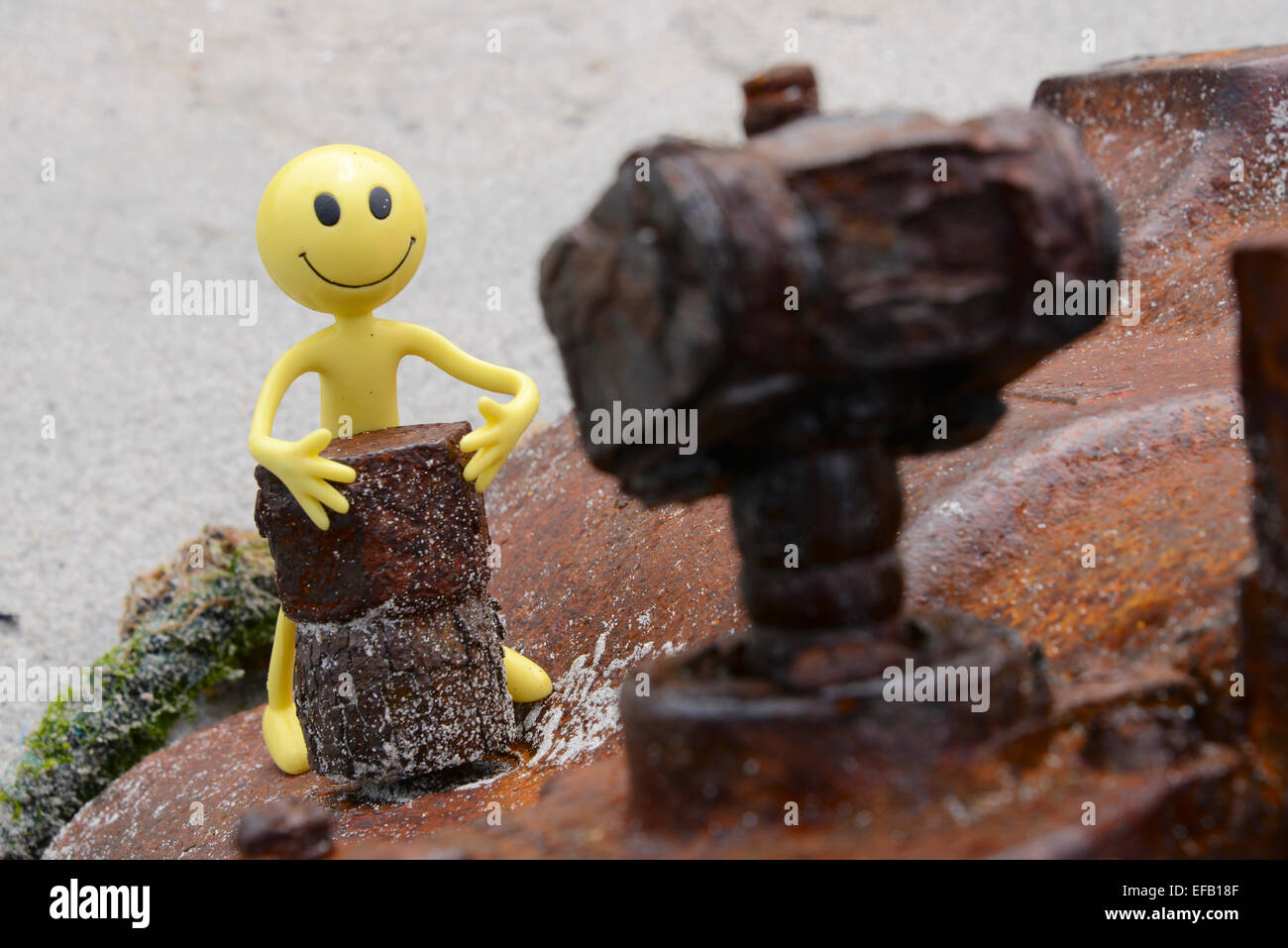 Yellow Smiley Man on holiday in the Outer Hebrides - Here he's trying ...