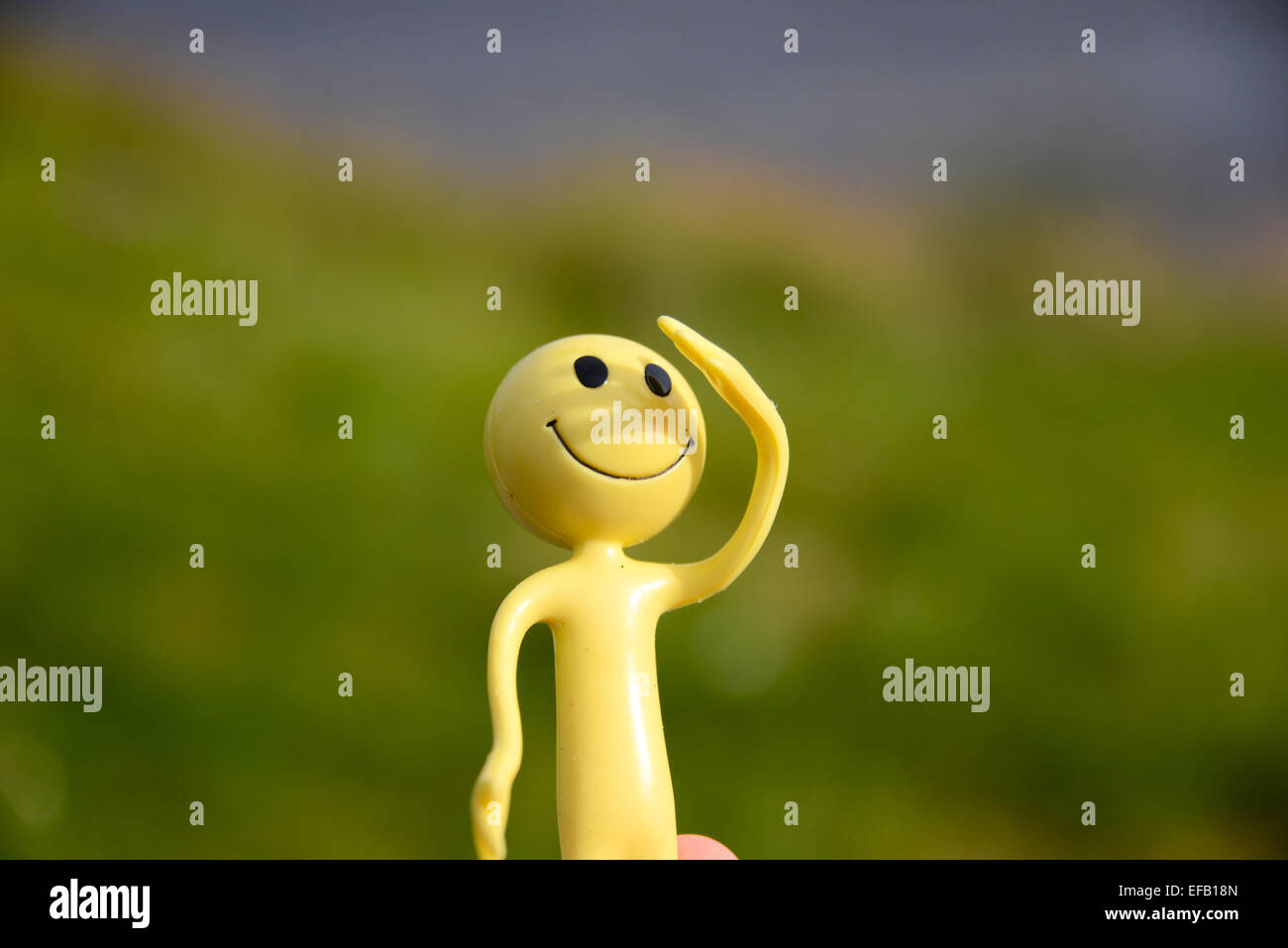 Yellow Smiley Man on holiday in the Outer Hebrides - Here he's shading ...