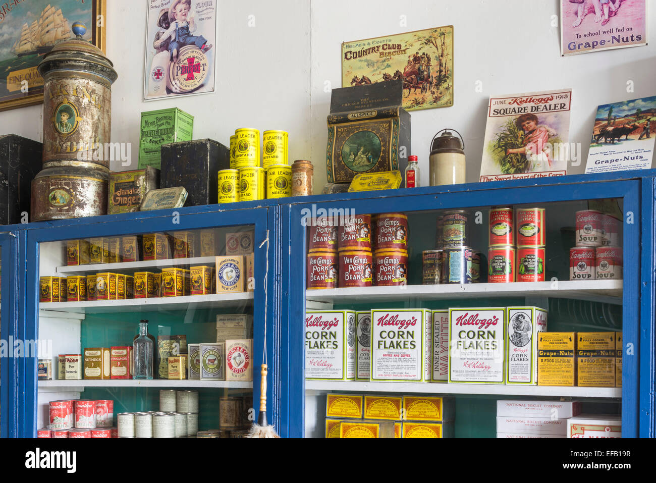 Shelves with historic packaging in the Museum City, South Pass City ...