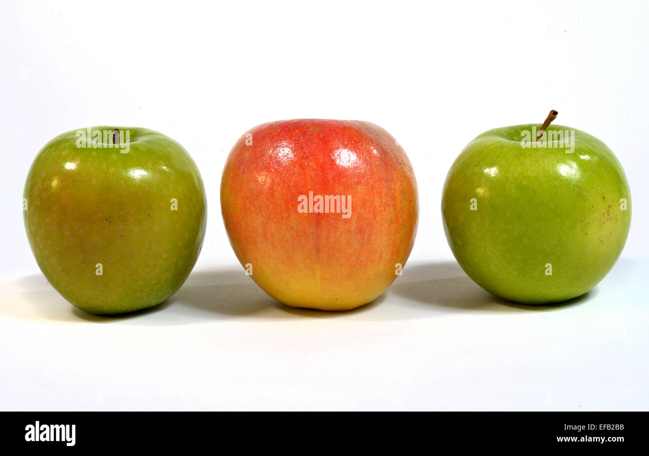 three apples on the white background Stock Photo - Alamy
