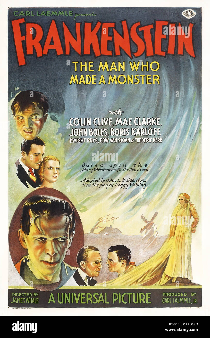 BORIS KARLOFF, COLIN CLIVE, MAE CLARKE MOVIE POSTER, FRANKENSTEIN, 1931 ...