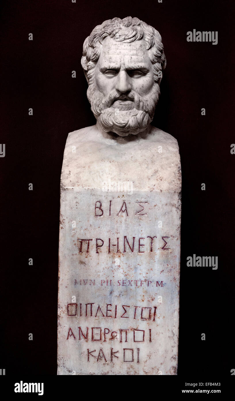 Bust of Bias bearing the inscription “Bias of Priene”. Marble, Roman ...
