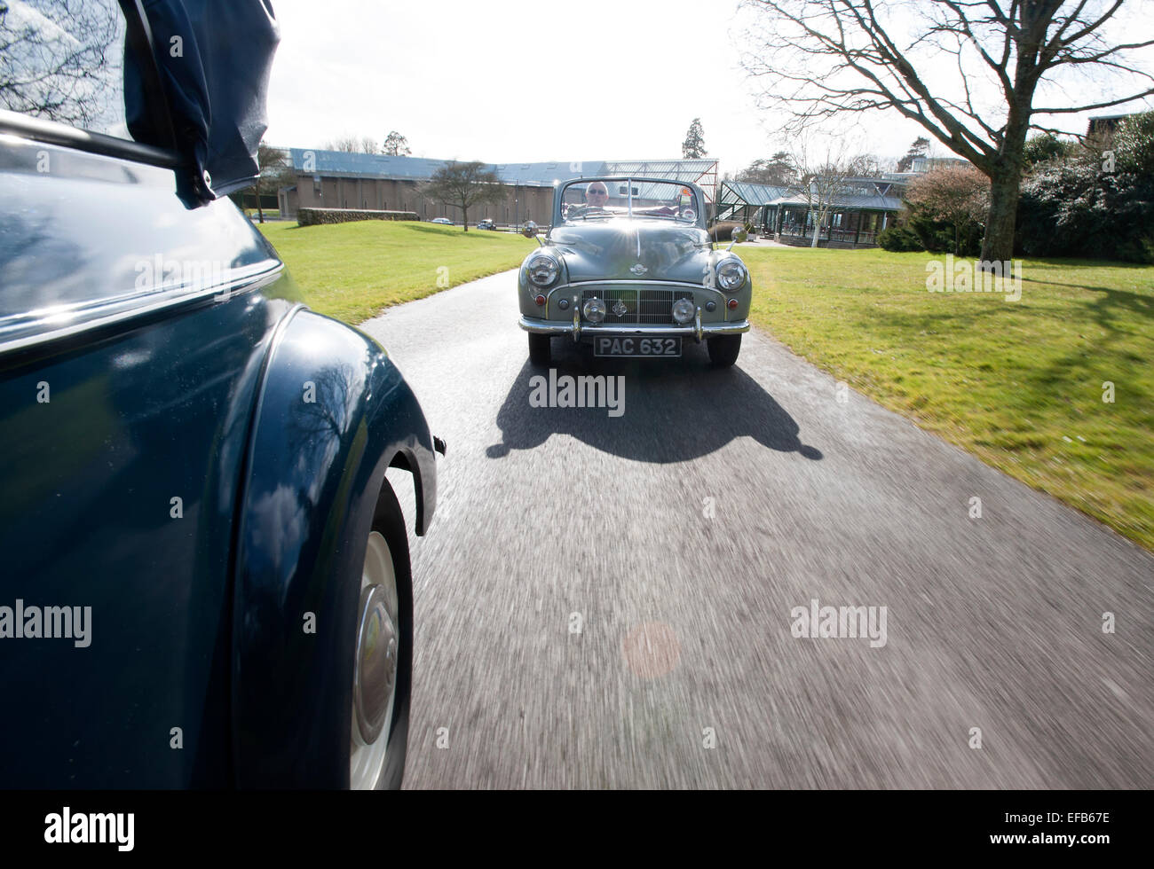 Morris Minor convertible British classic cars driving Stock Photo - Alamy