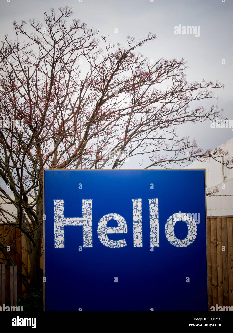 Hello sign at a Tesco supermarket store Stock Photo - Alamy