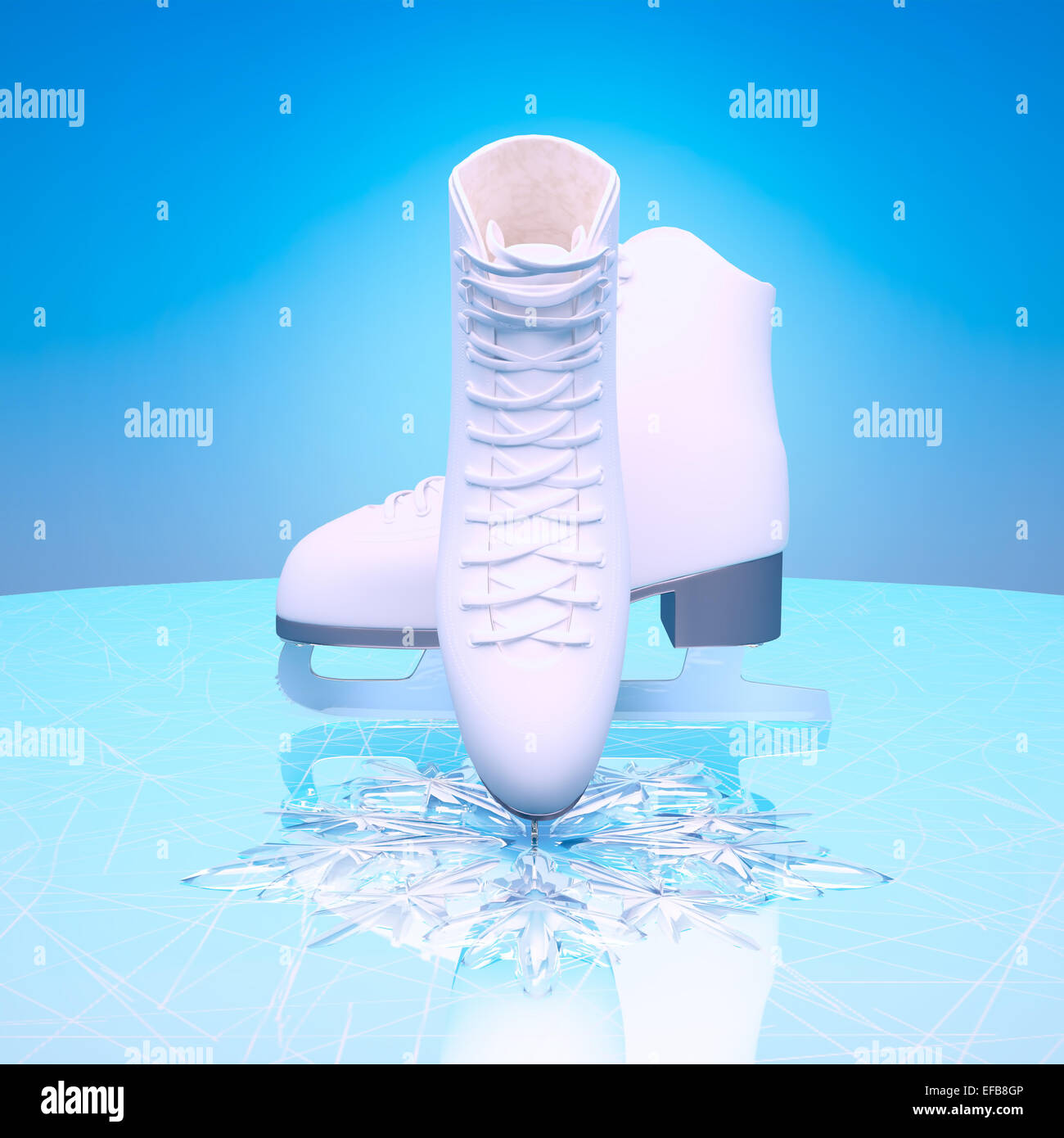 Ice skates and snow with reflection Stock Photo - Alamy