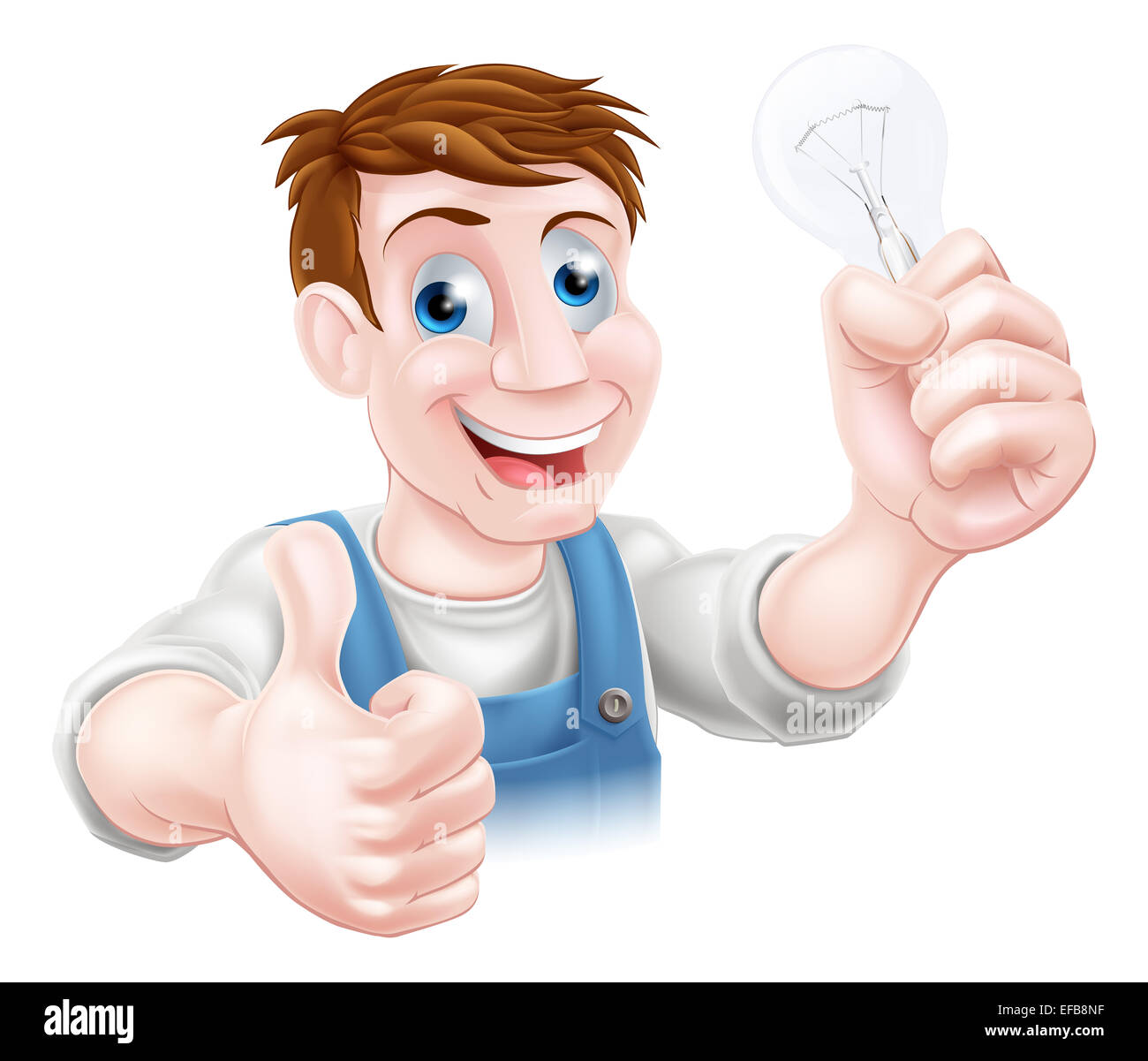 A cartoon electrician holding a lightbulb and giving a thumbs up Stock ...