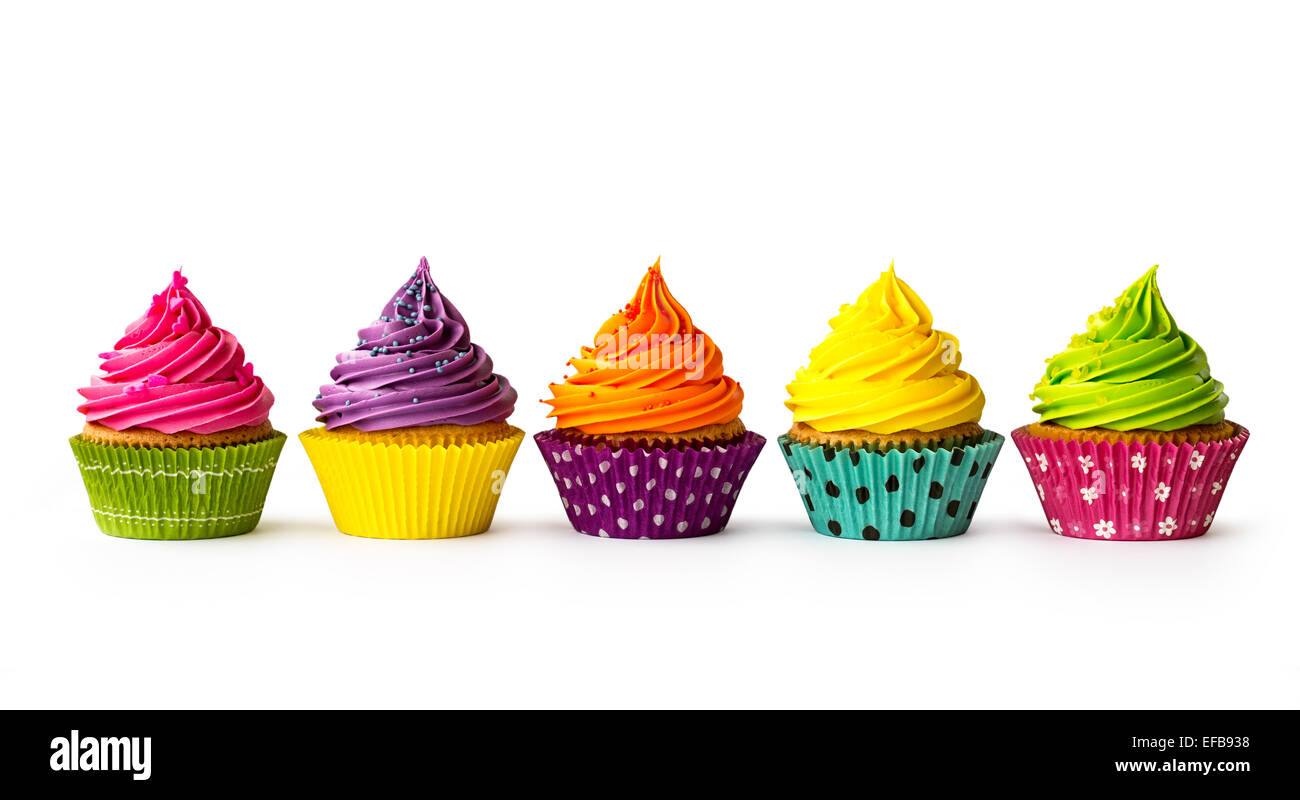 Colorful cupcakes on a white background Stock Photo - Alamy