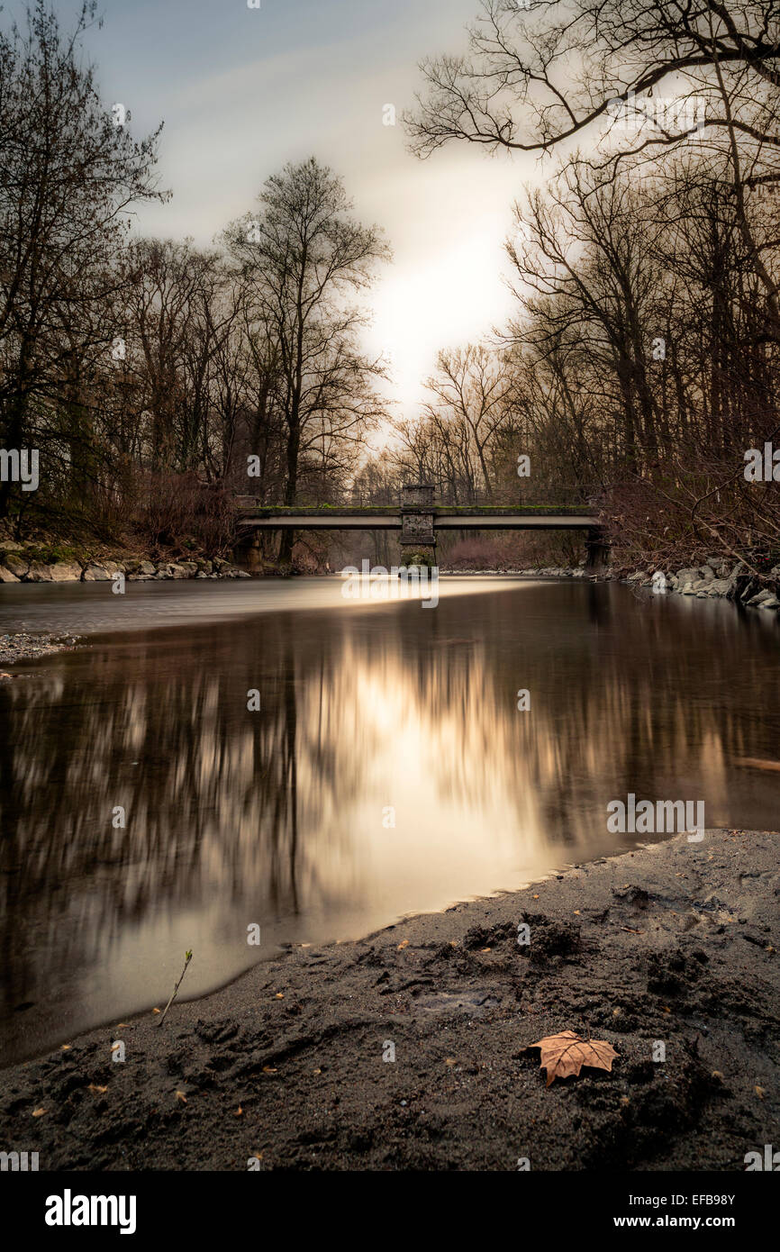 One of the bridges inside Park of Monza, Italy. Taken at sunset time ...