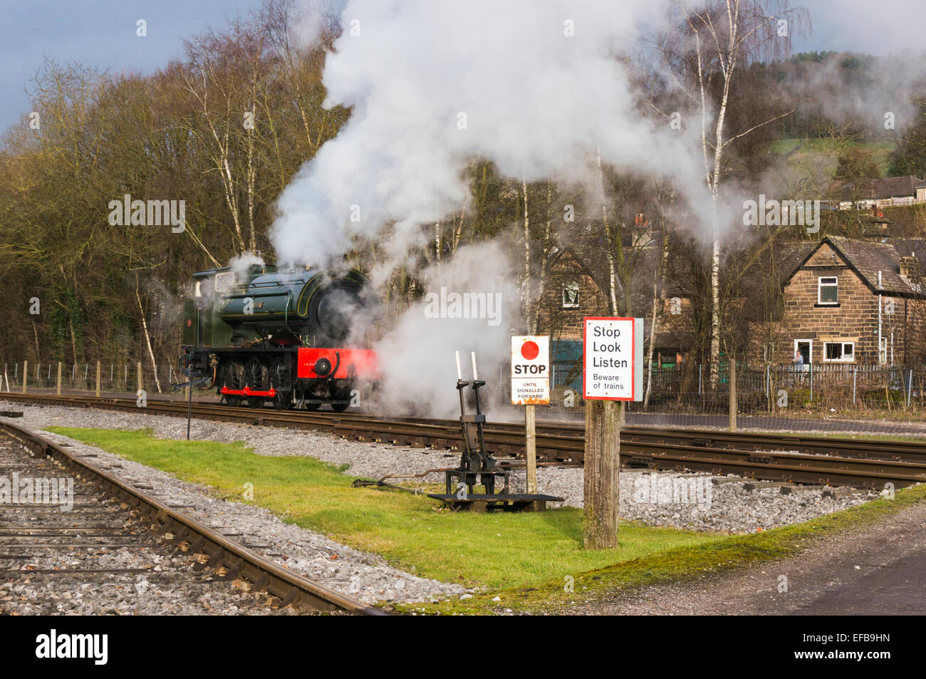 0-6-0 steam saddle tank engine passing warning signs at Rowsley on the ...