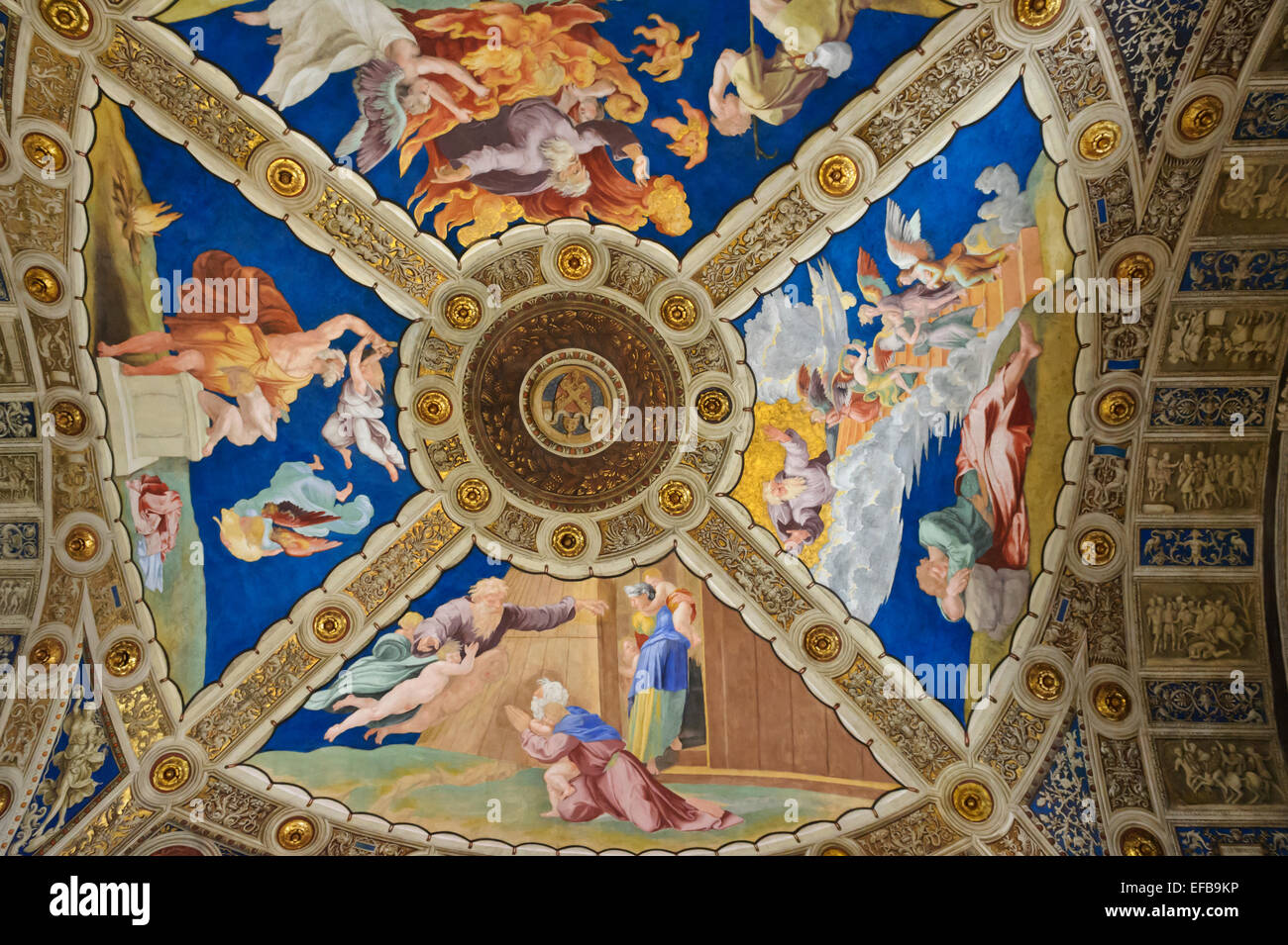 A colourful religious painting on the ceiling at the Vatican, Vatican ...