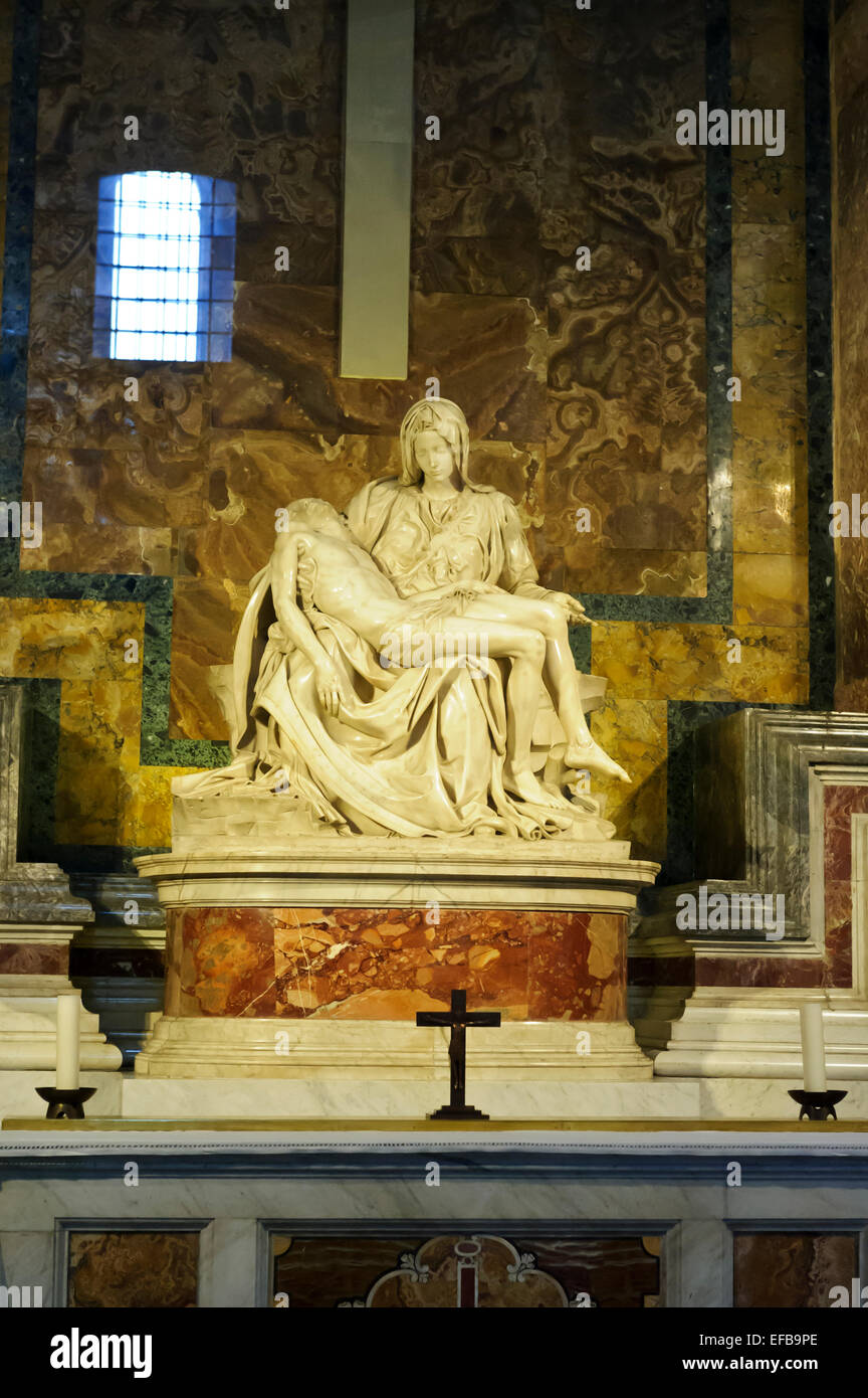Statue - Pieta by Michelangelo, 1498-1499, St Peter's basilica church, Vatican City, Rome, Italy ...