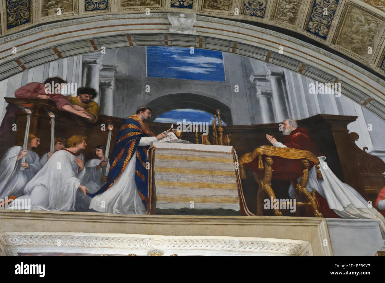 Colourful historical painting on the ceiling at the Vatican, Rome ...
