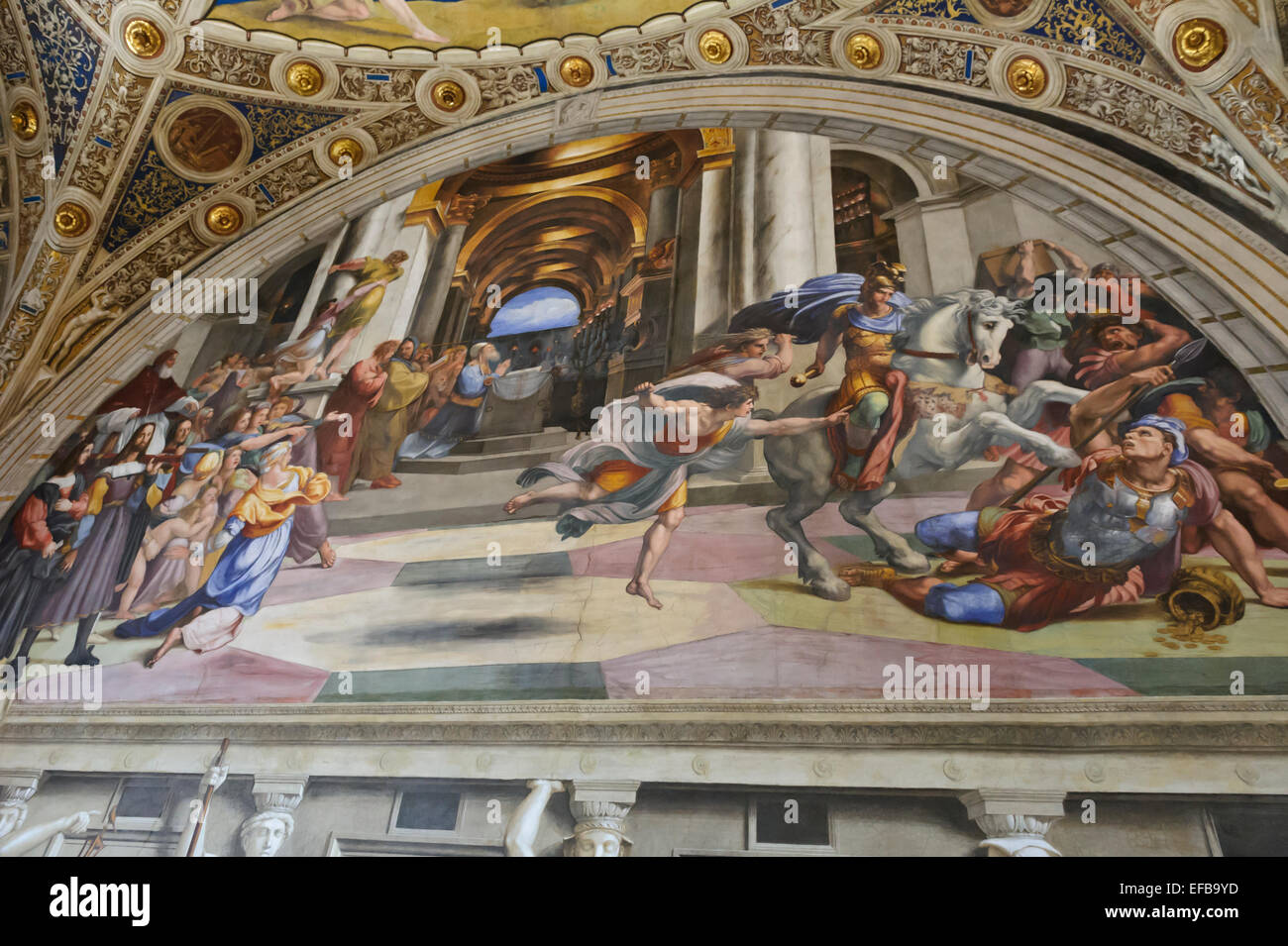 Colourful historical painting on the ceiling at the Vatican, Rome ...
