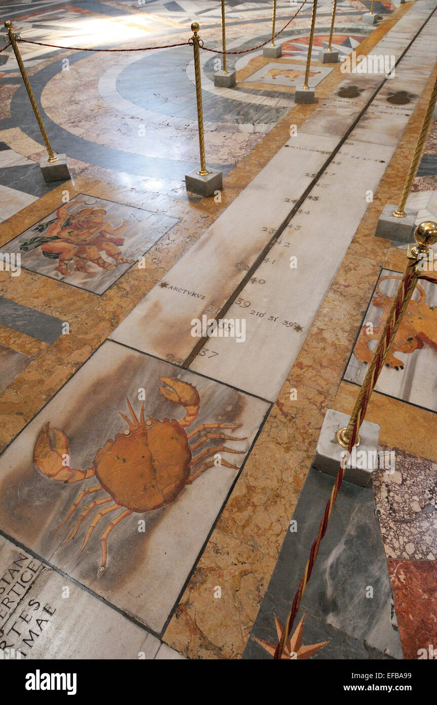 The solar meridian line made by Francesco Bianchini in 1702, Basilica ...