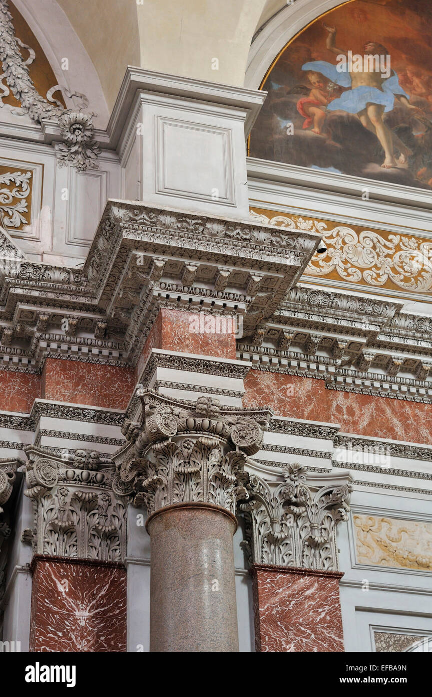 Decorated Roman columns in the Basilica of St. Mary of the Angels and ...