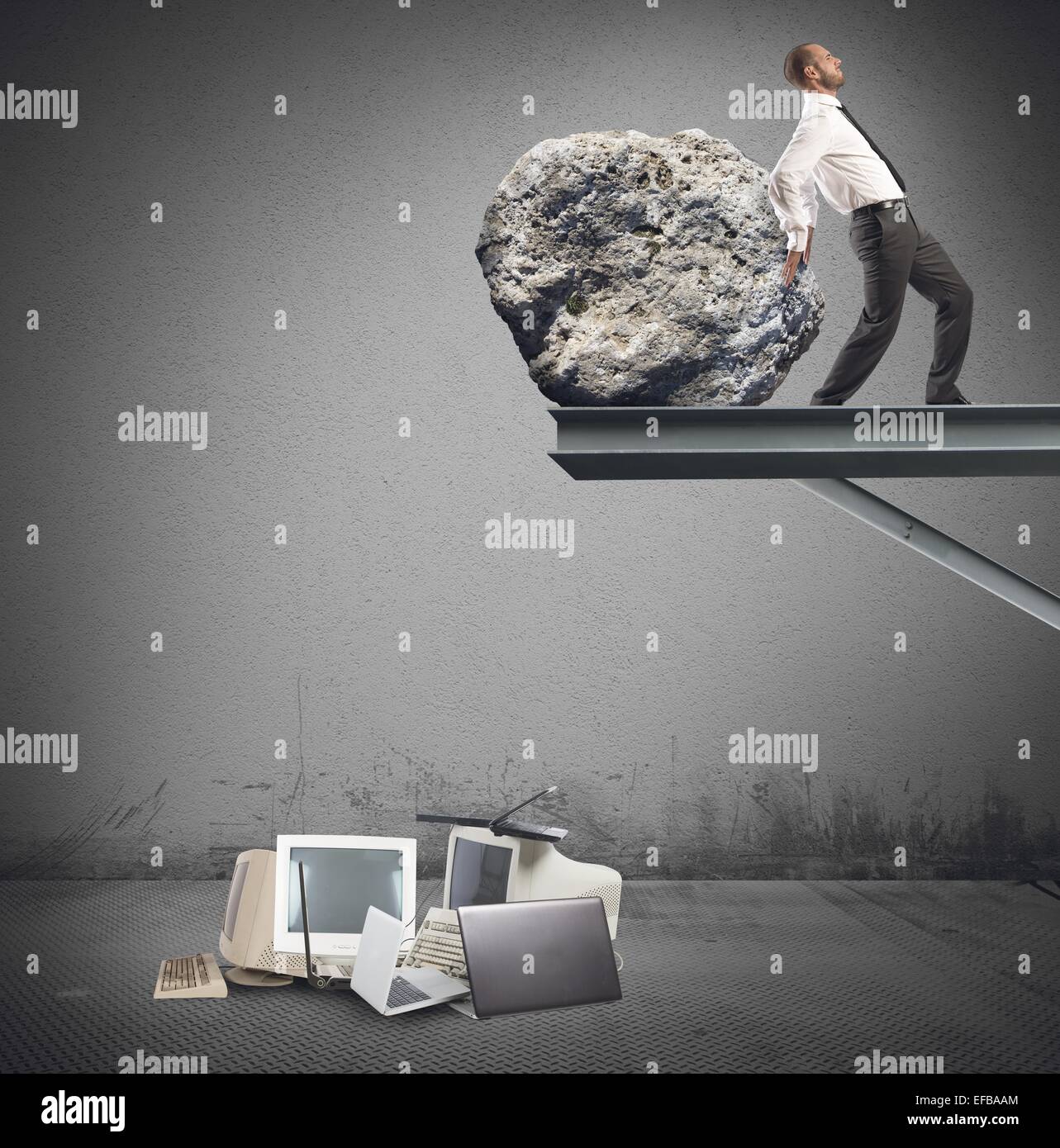 Businessman destroy technology Stock Photo - Alamy