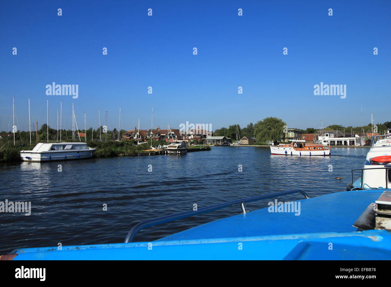View of Horning from a boat on the Norfolk Broads Stock Photo - Alamy