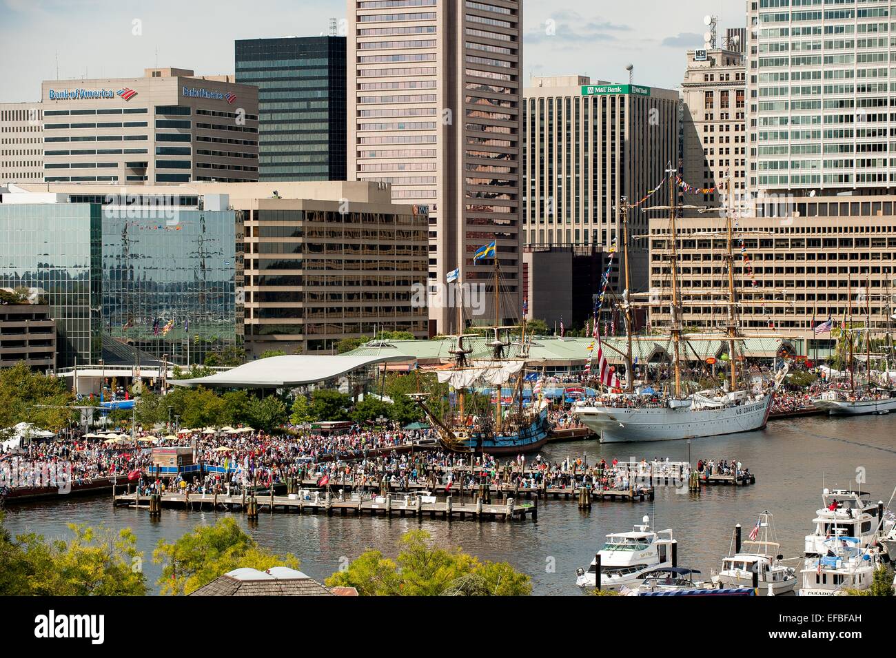 Crowds gather along the Inner Harbor Baltimore during the Star Spangled ...