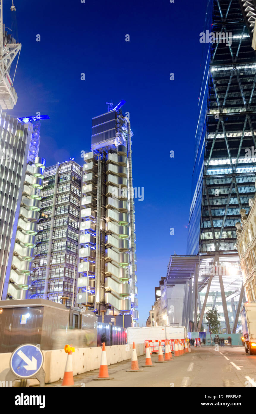 The Lloyd's Building on Lime Street in the City of London at night ...