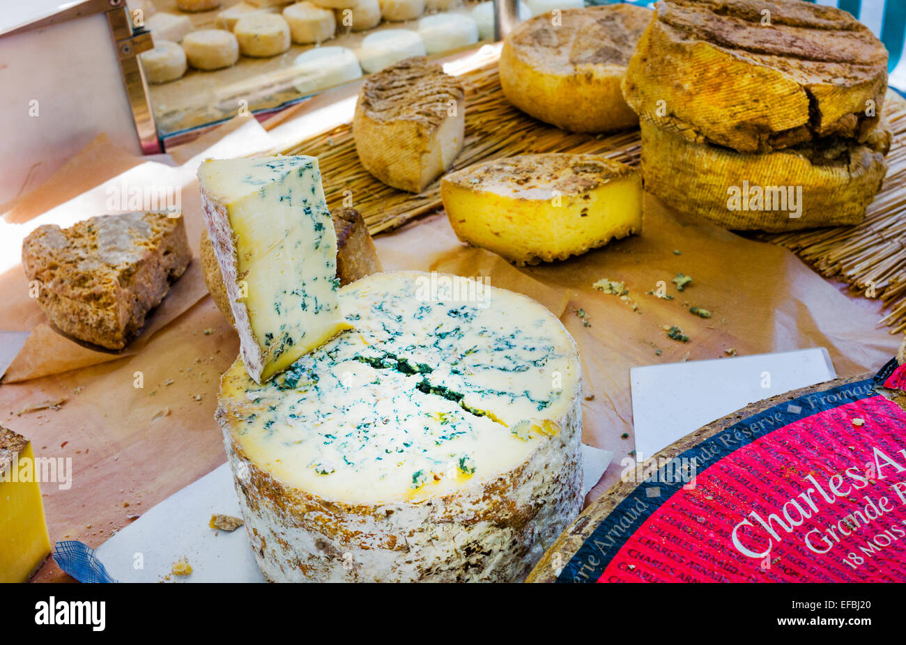 Gourmet cheeses in French market in Paris France Stock Photo - Alamy