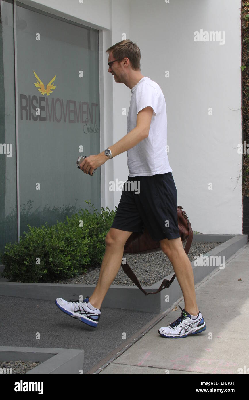 Stephen Merchant at Rise Movement personal training studio for a ...