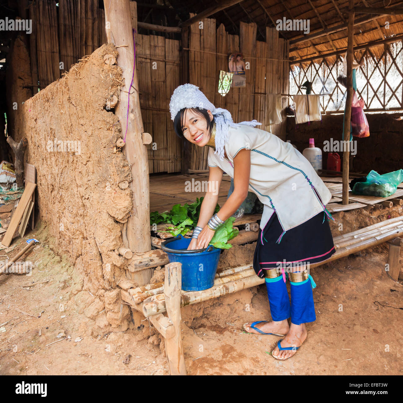 Attractive young Burmese long neck woman in Karen Padong village near ...