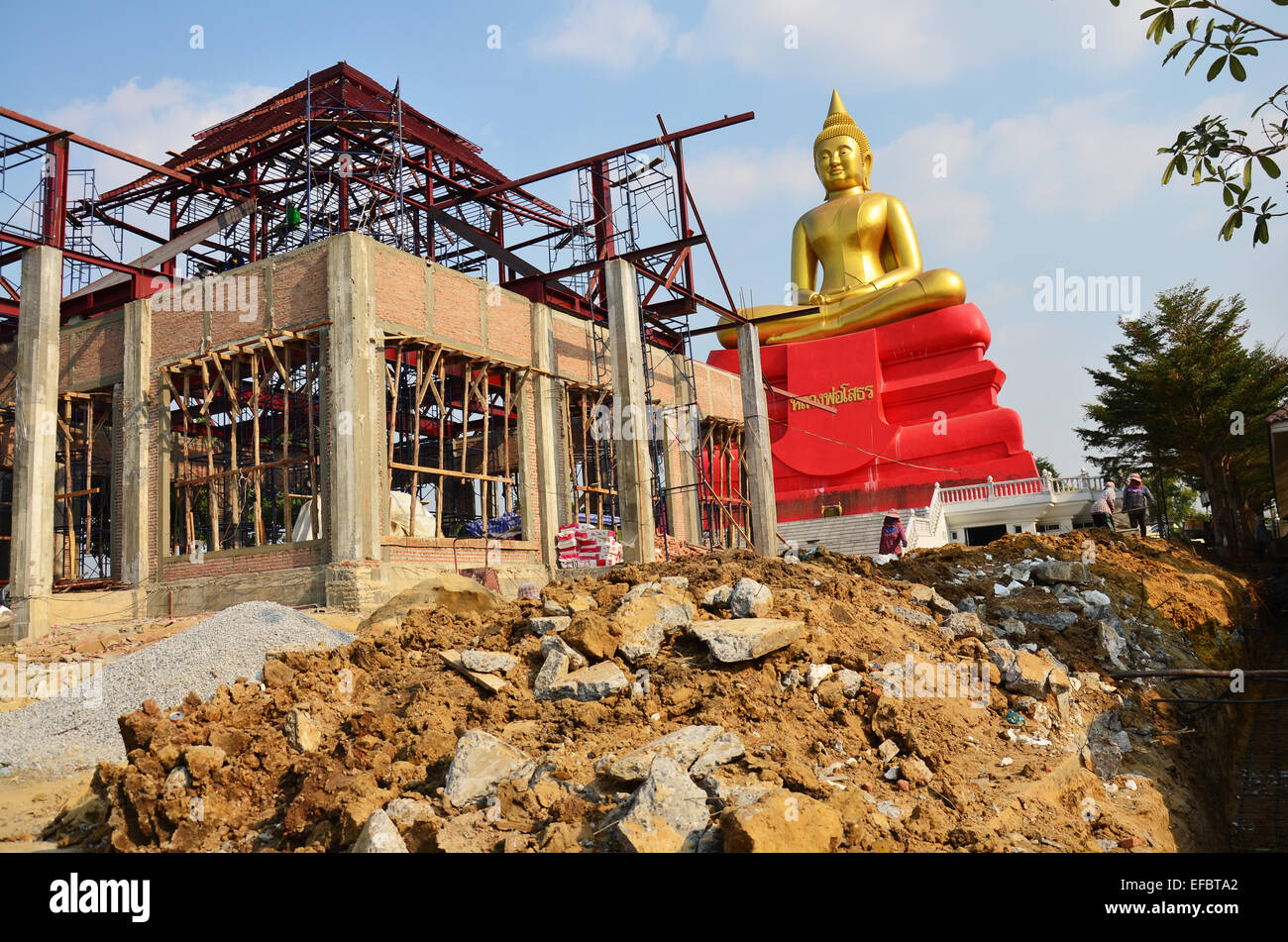 People working at Construction plant for build temple in Wat Bot temple ...