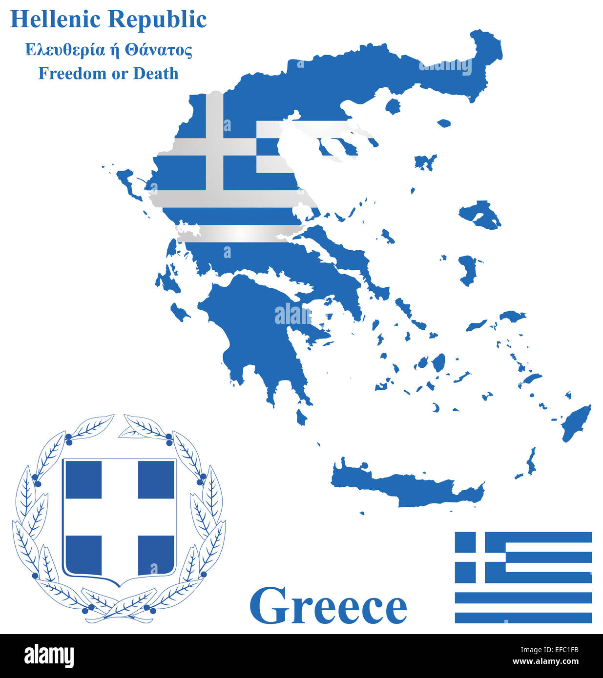 Flag and national coat of arms of the Hellenic Republic overlaid on ...