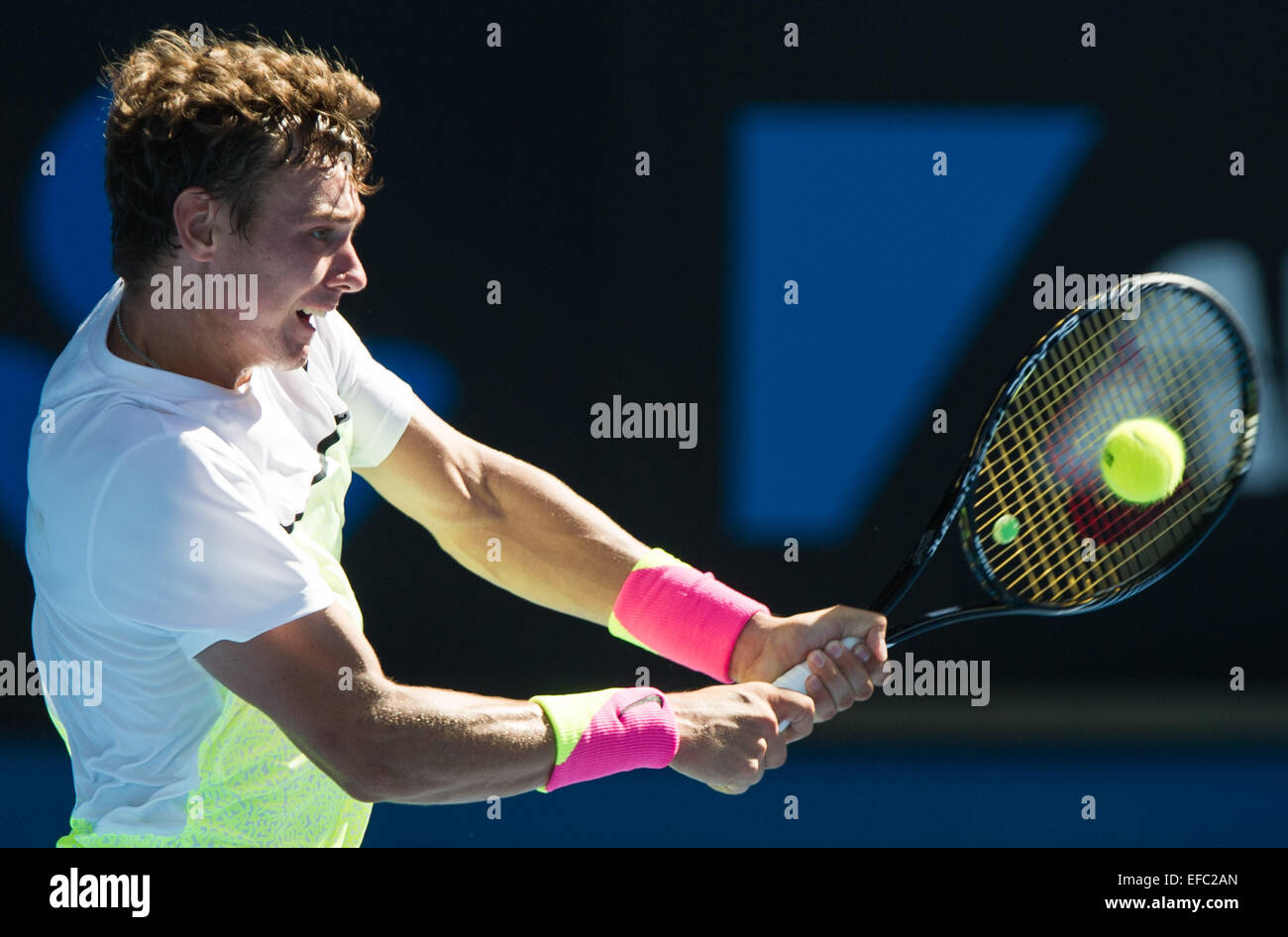 Melbourne, Australia. 31st Jan, 2015. Roman Safiullin of Russia returns ...