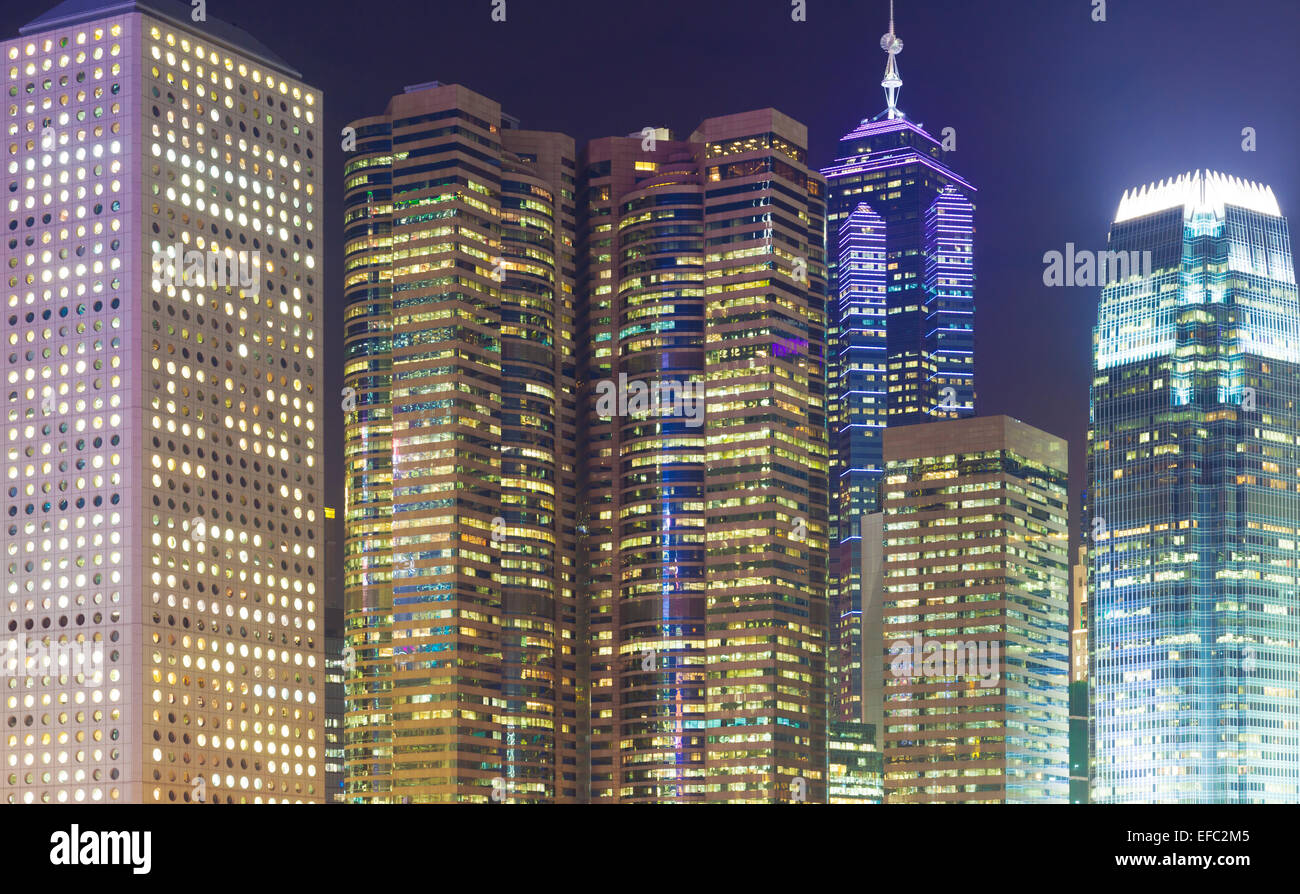 Close-up of modern skylines at night Stock Photo - Alamy