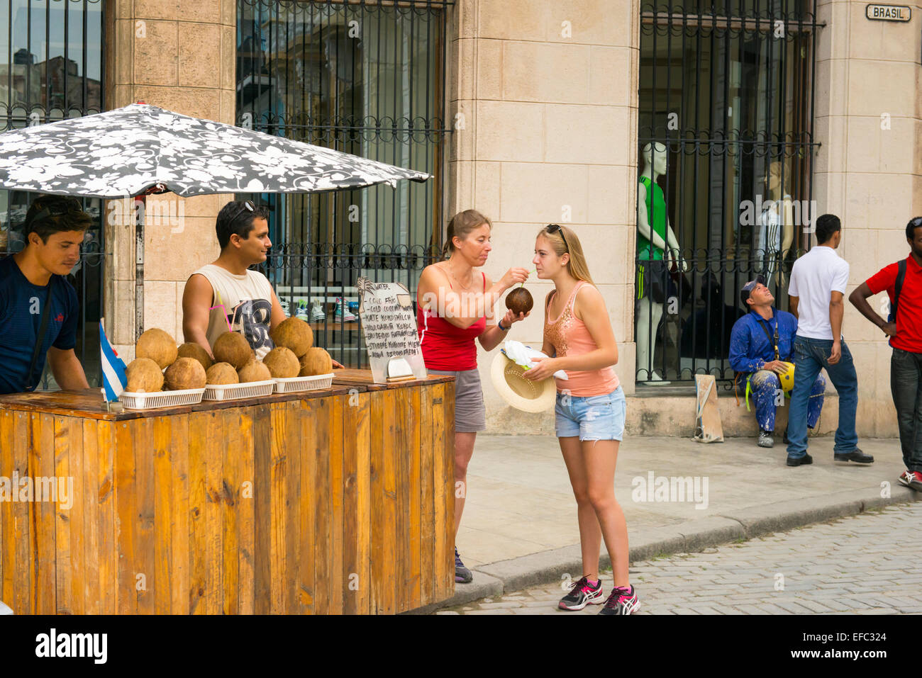 Cuba Old Havana La Habana Vieja street vendor of coconut coconuts ...
