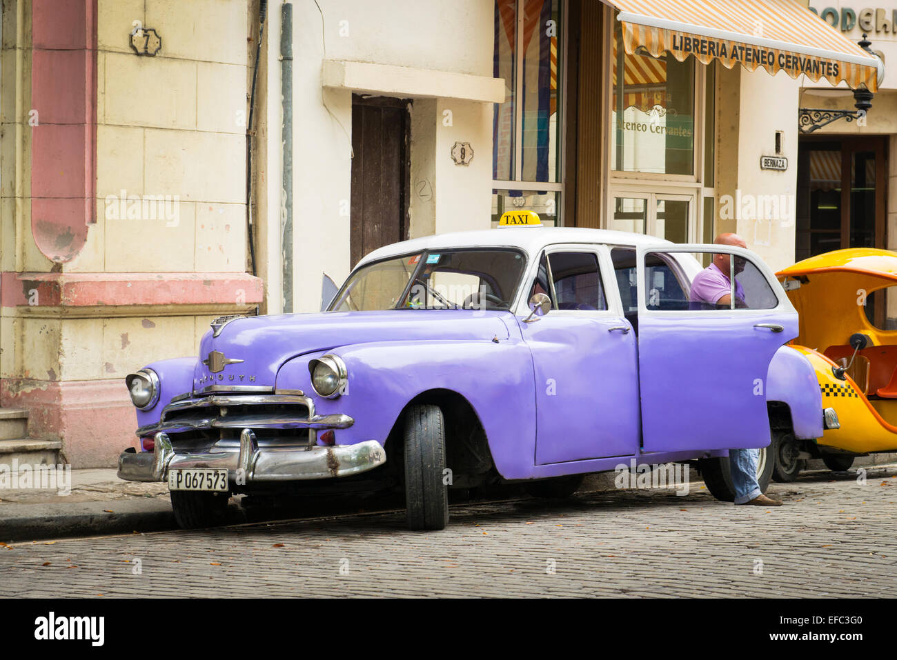 Cuba Old Havana Park Parque Albear mauve purple blue convertible ...