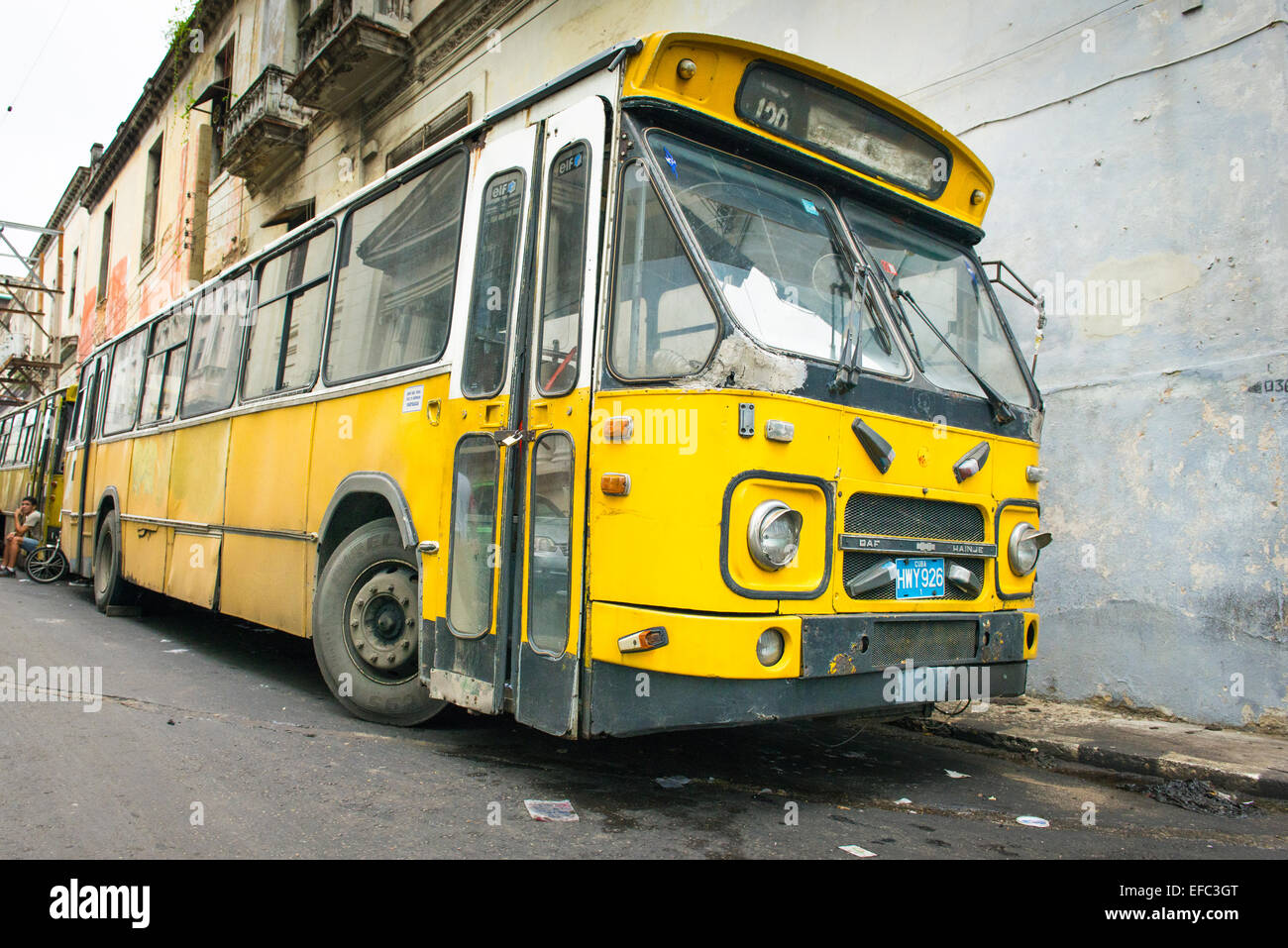 Cuba Old Havana La Habana Vieja DAF Hainje 120 yellow public bus coach ...