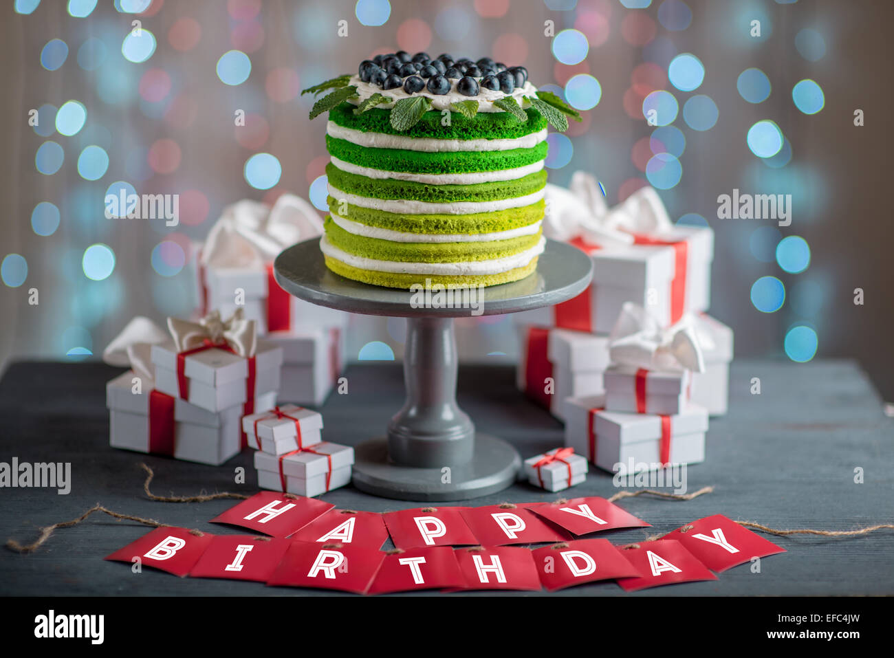 Nice sponge happy birthday cake with mascarpone and grapes with on the ...