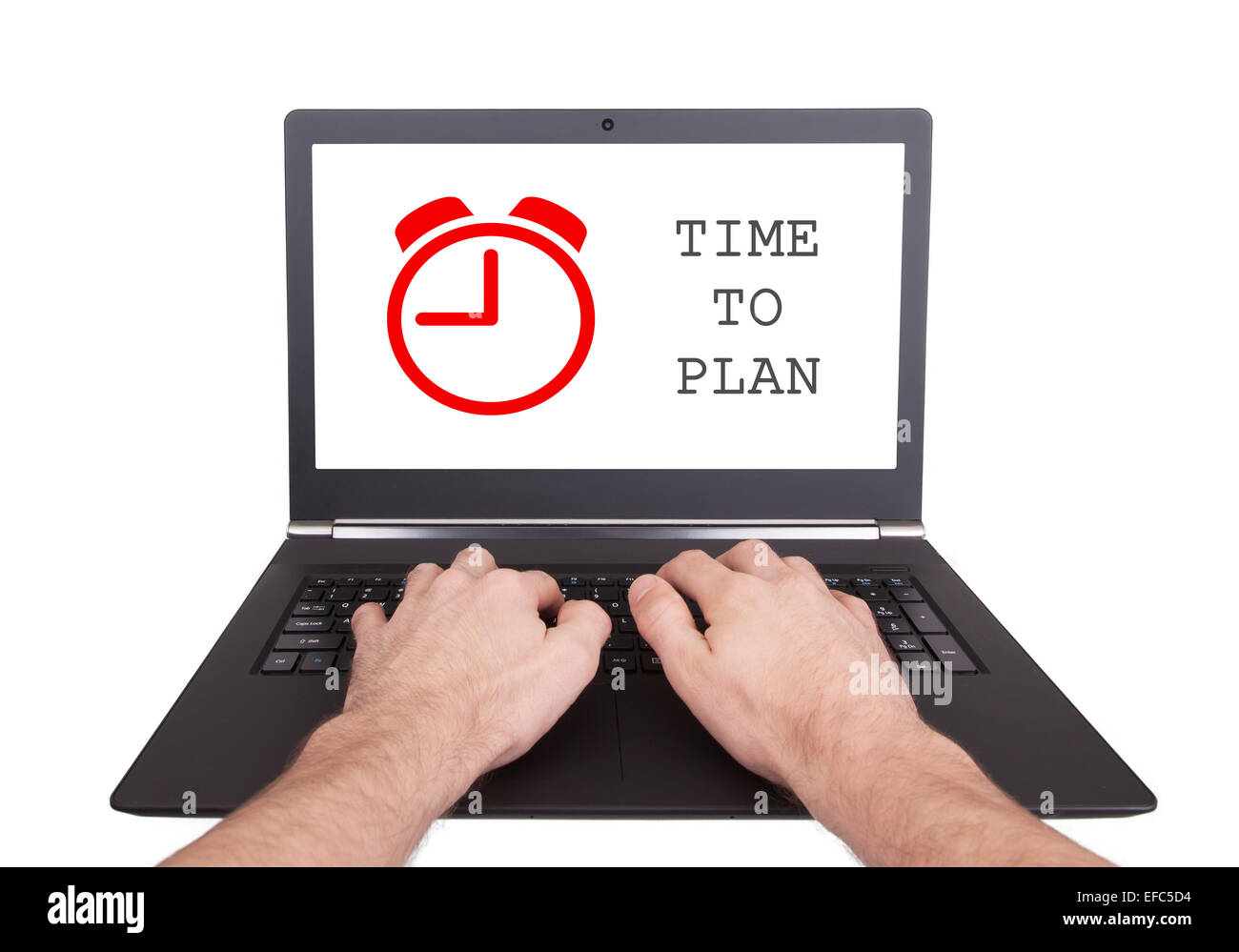 Man working on laptop, time to plan, isolated Stock Photo - Alamy