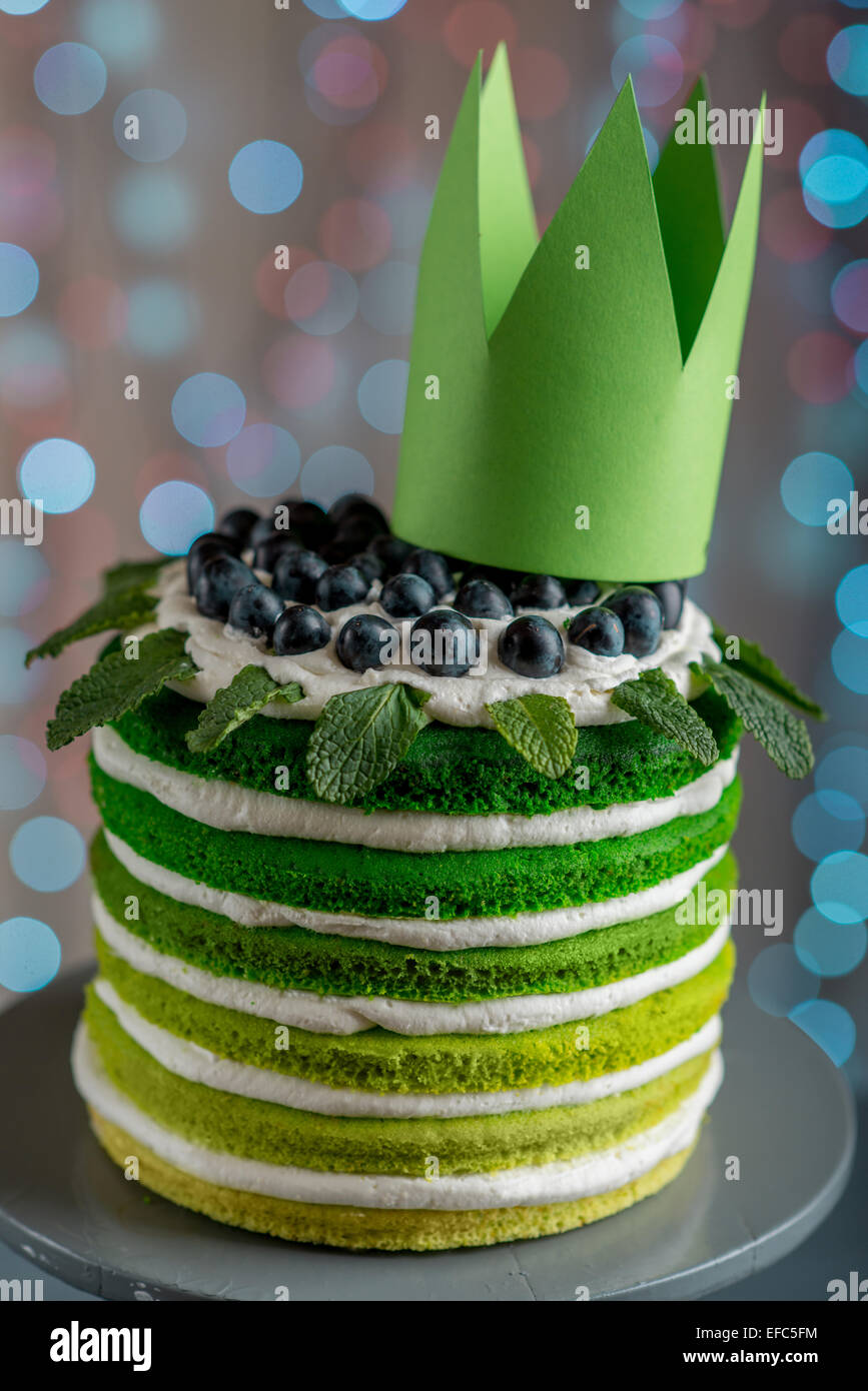 Nice sponge happy birthday cake with mascarpone and grapes on the cake ...