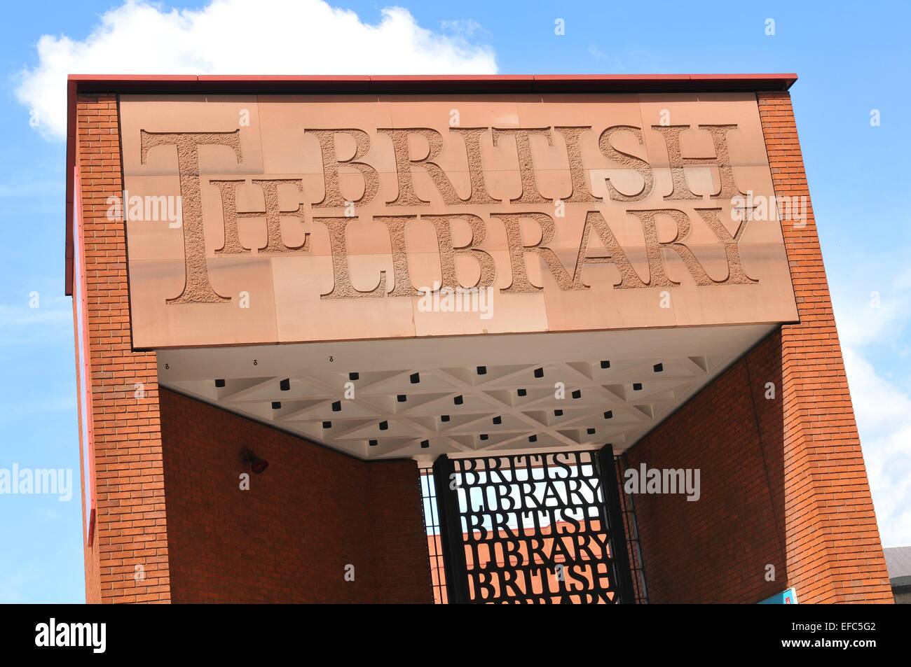 Architectural detail of the entrance to the famous British Library ...